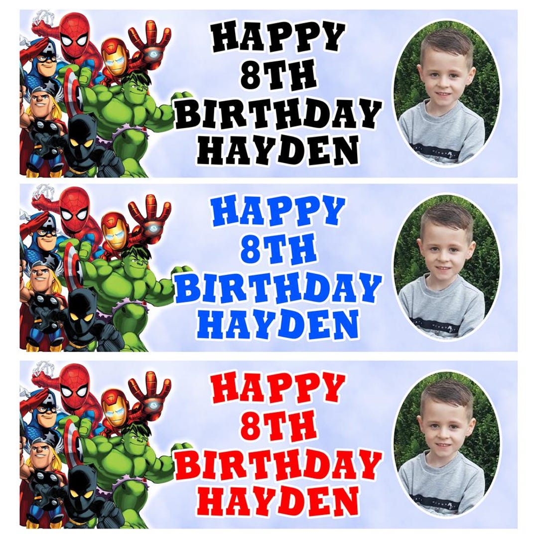 SUPER HERO SQUAD Personalised Birthday Photo Banners Marvel Squad ...