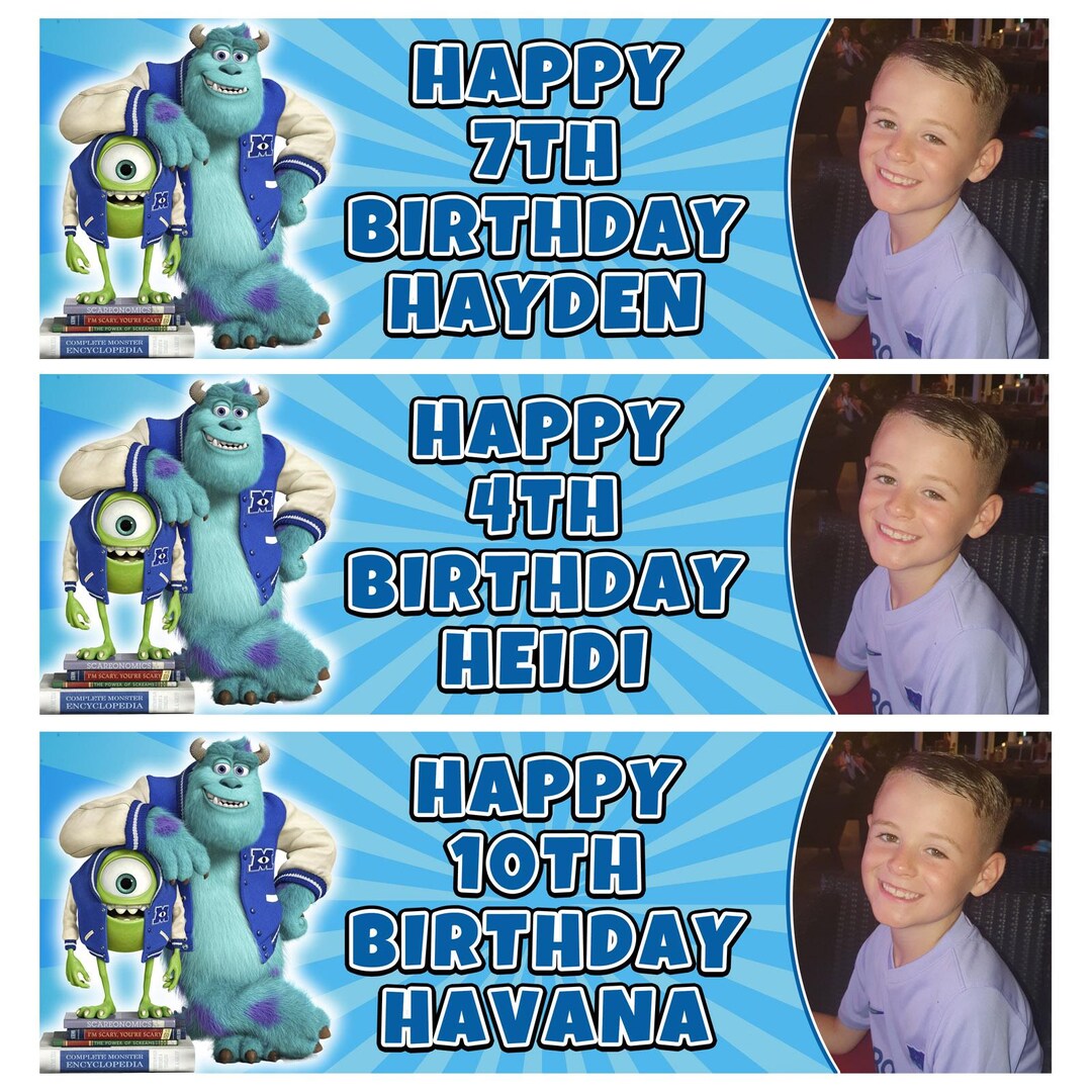 MONSTERS UNIVERSITY Personalised Birthday Photo Banners Disney Monsters ...