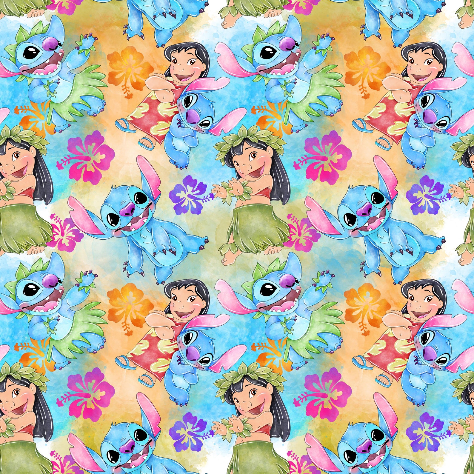 LILO AND STITCH Seamless Pattern Stitch Seamless Design Watercolour ...