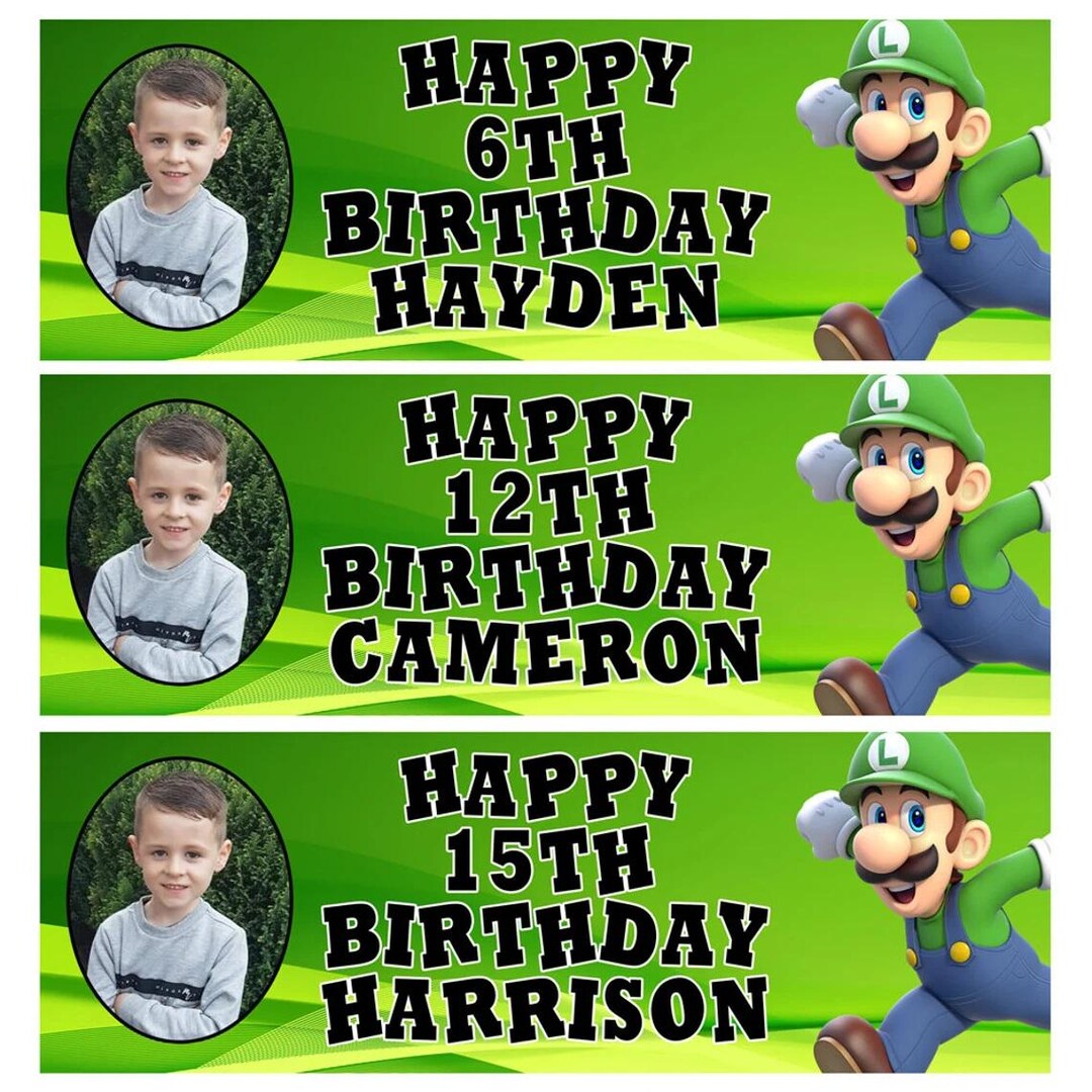LUIGI Personalised Birthday Photo Banners Super Mario Personalised ...