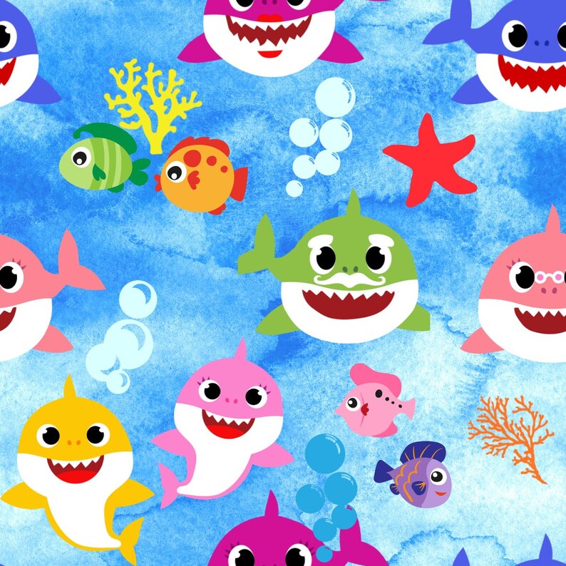 BABY SHARK Seamless Pattern Baby Shark Seamless Design Watercolour Baby ...