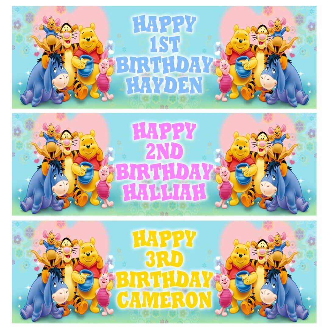 POOH AND FRIENDS Personalised Birthday Banners Disney Winnie the Pooh ...