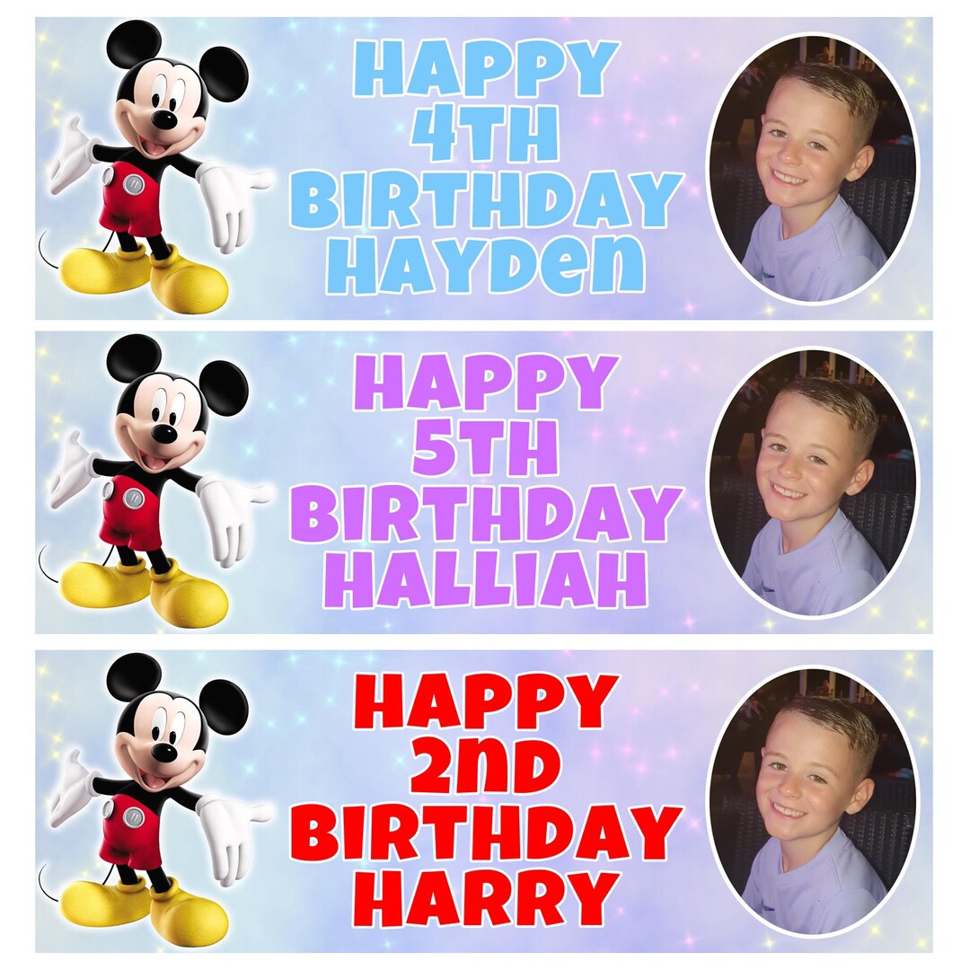 MICKEY MOUSE Personalised Birthday Photo Banners Disney Mickey Mouse ...