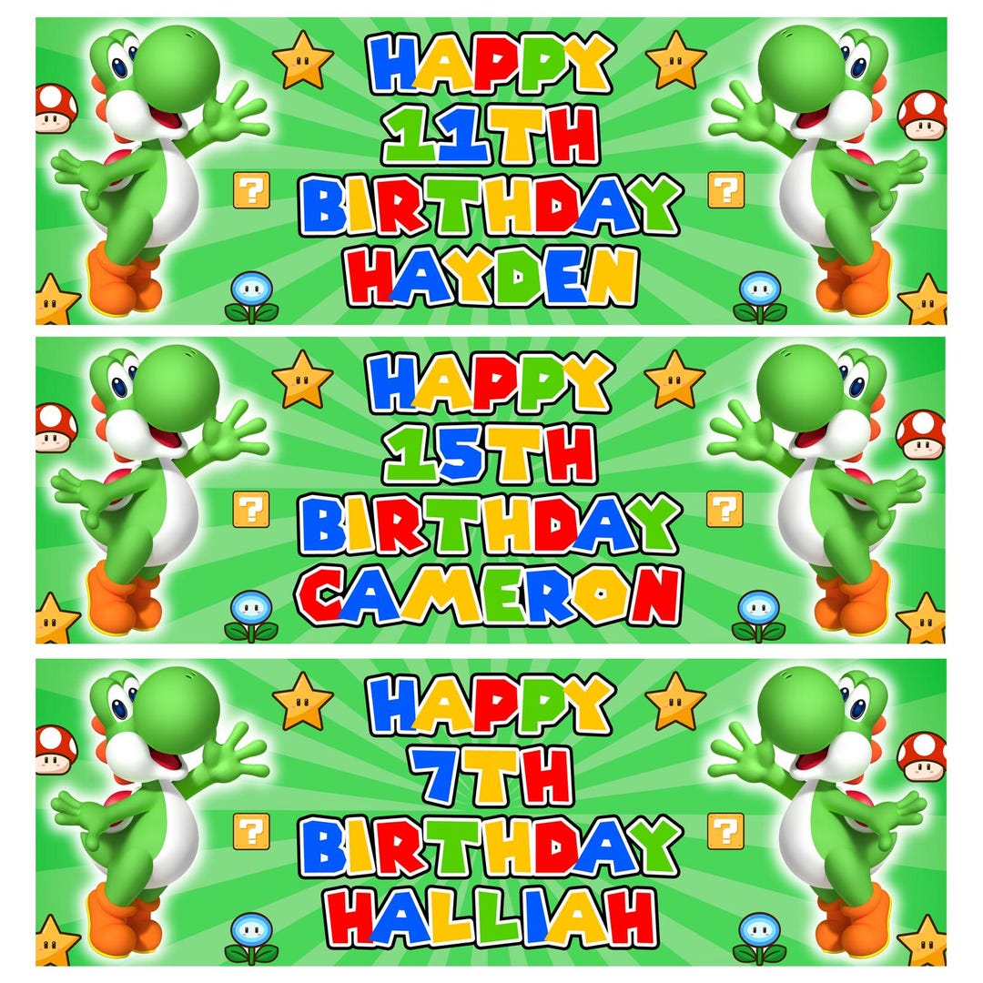 YOSHI Personalised Birthday Banners Super Mario Personalised Banner ...