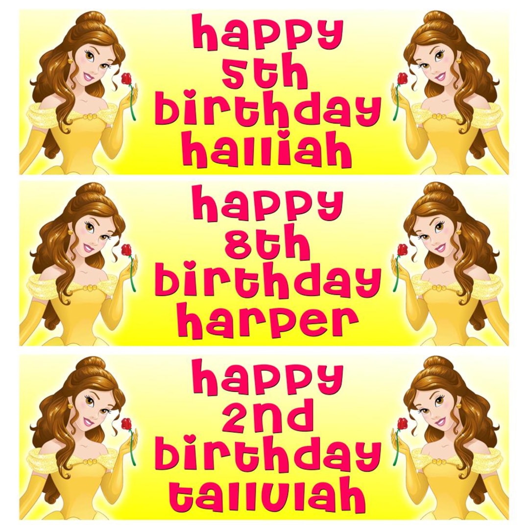 PRINCESS BELLE Personalised Birthday Banners Disney Princesses ...