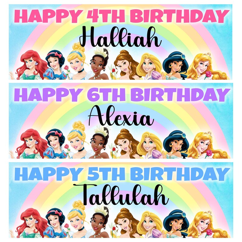 DISNEY PRINCESSES Personalised Birthday Banners Disney Princesses ...