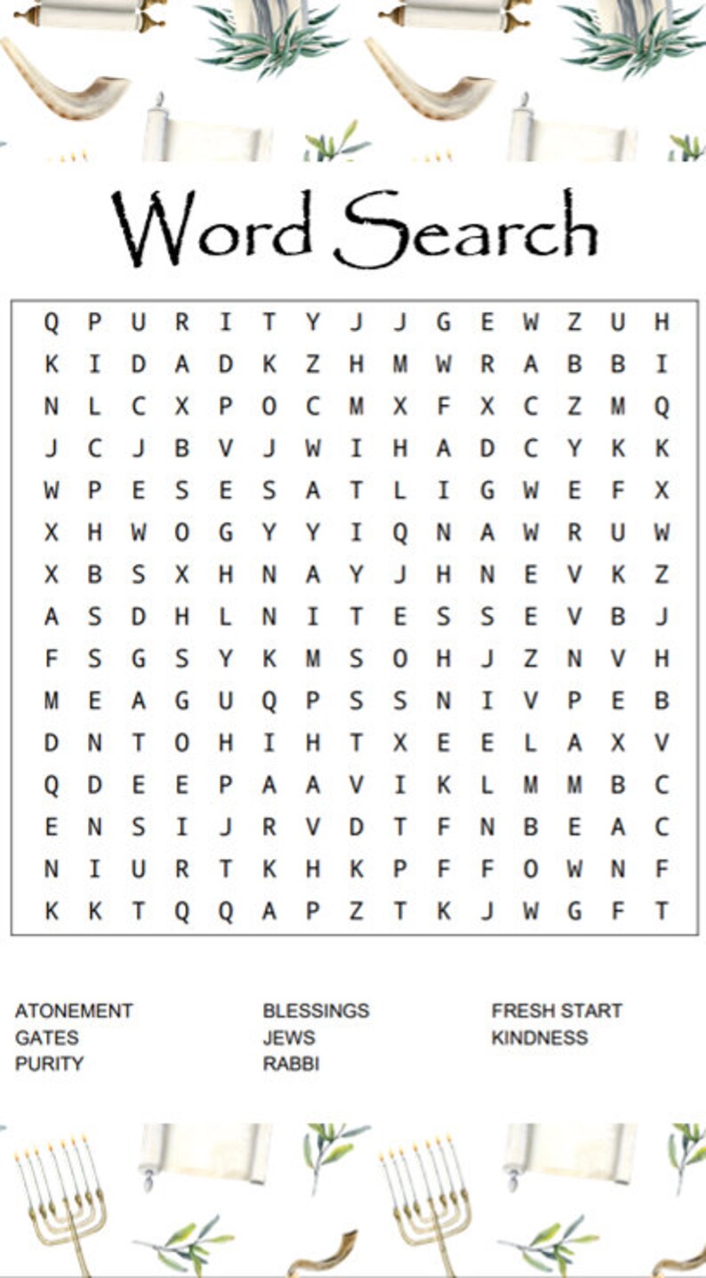 Yom Kippur Kids Word Activity Bundles Instant Download Digital Book - Etsy