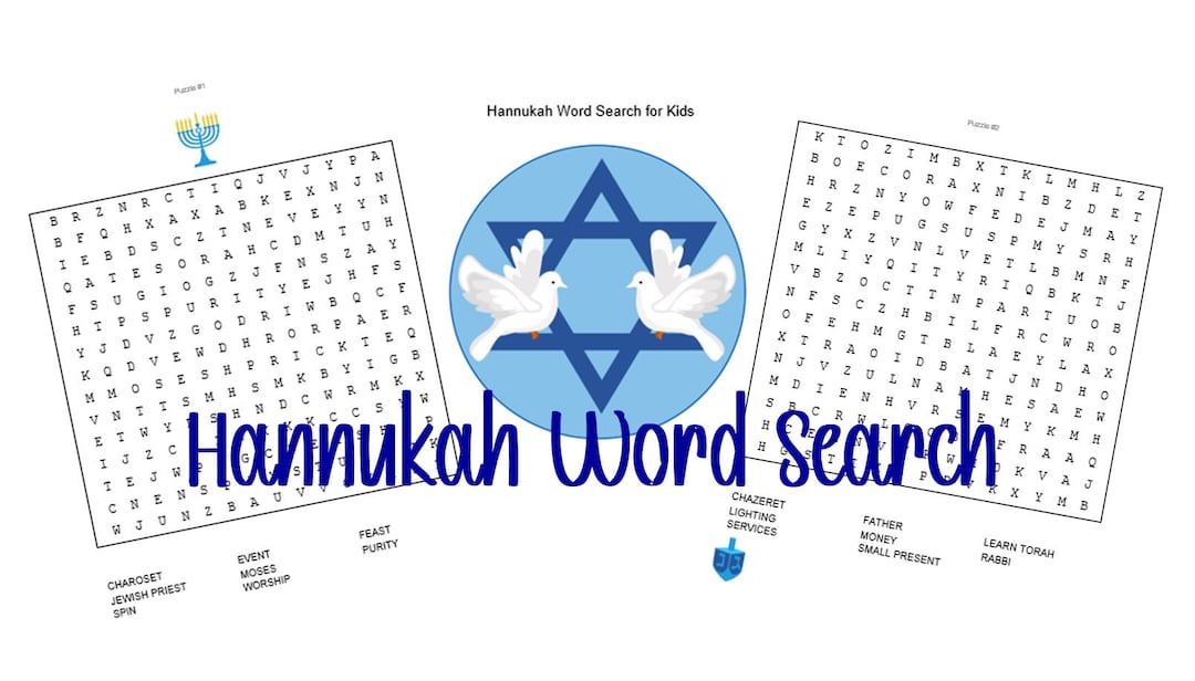 Hannukah Word Search Printable, Digital Worksheets for Kids, Holiday ...