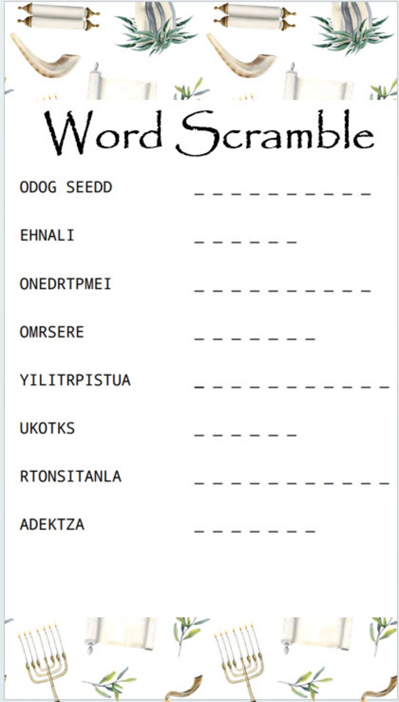 Yom Kippur Kids Word Activity Bumper Bundle Pack Instant Download ...