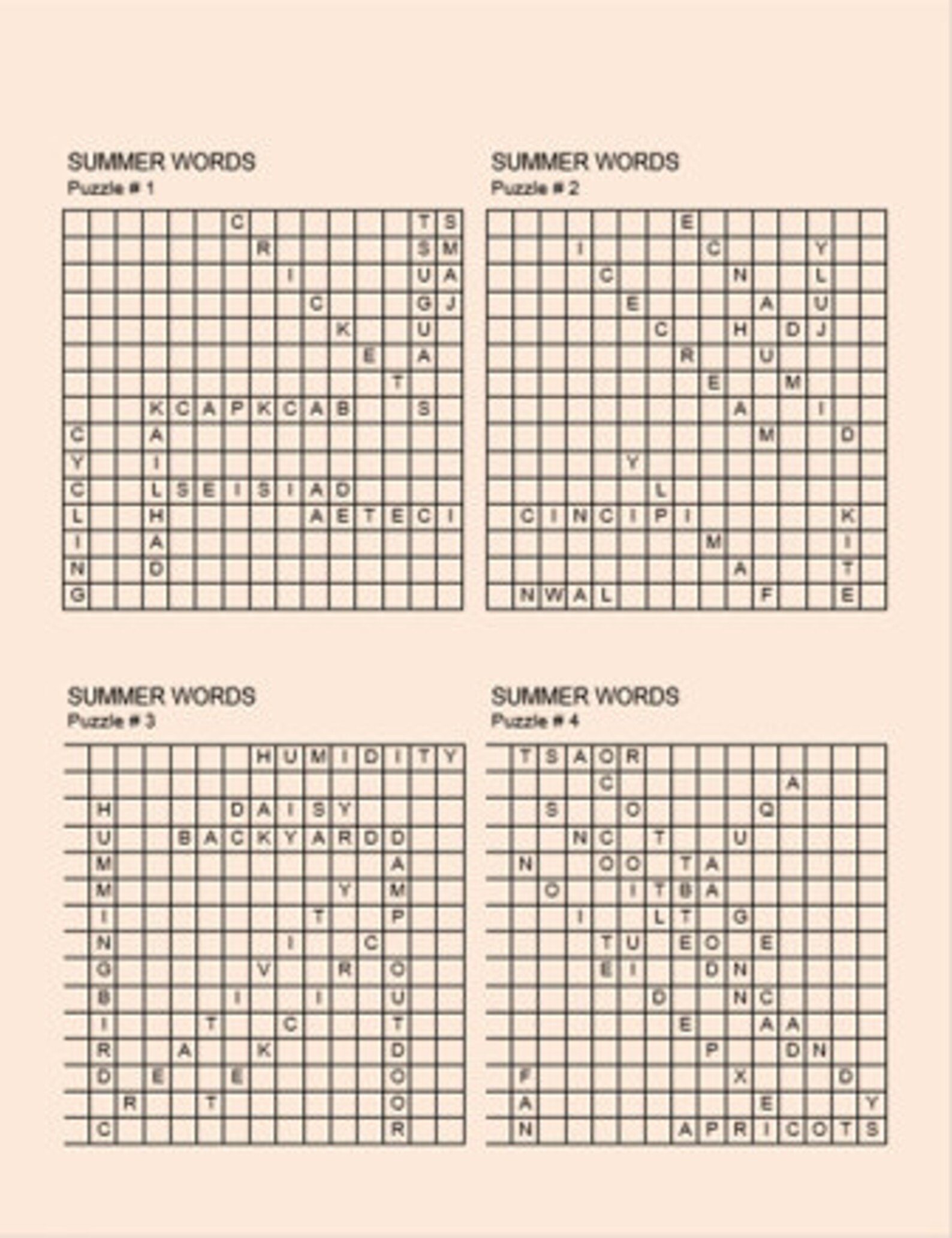 Kids Summer Word Search Printable Activity Etsy