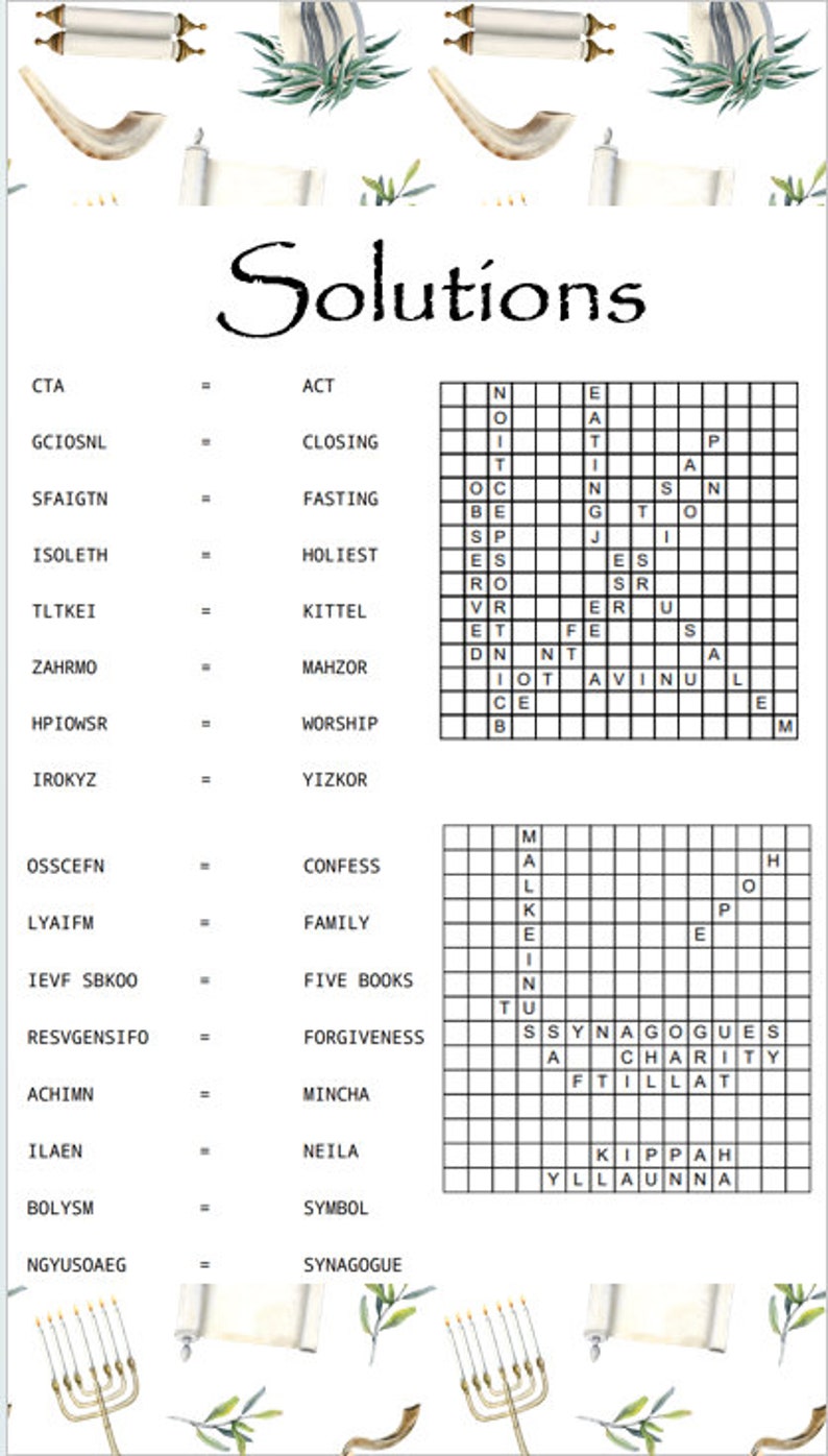 Yom Kippur Kids Word Activity Bumper Bundle Pack Instant Download ...