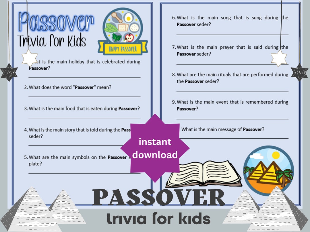 Passover Trivia Game, Printable Passover Trivia Game, Passover Activity ...