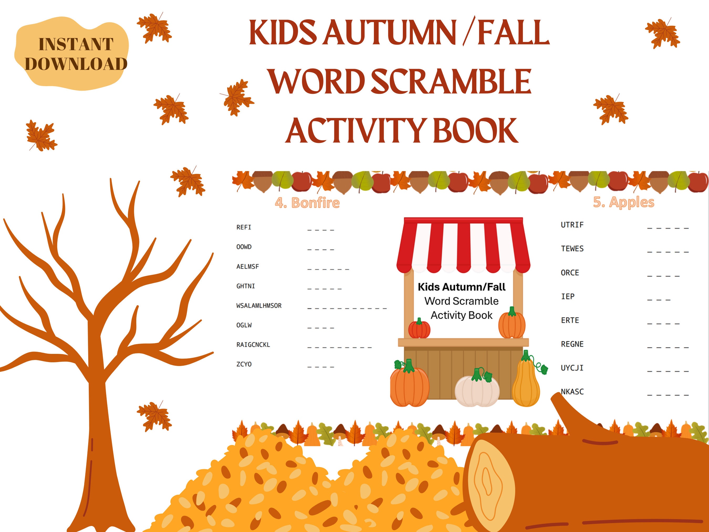 Kids Autumn Fall Word Scramble Activity Book - Etsy
