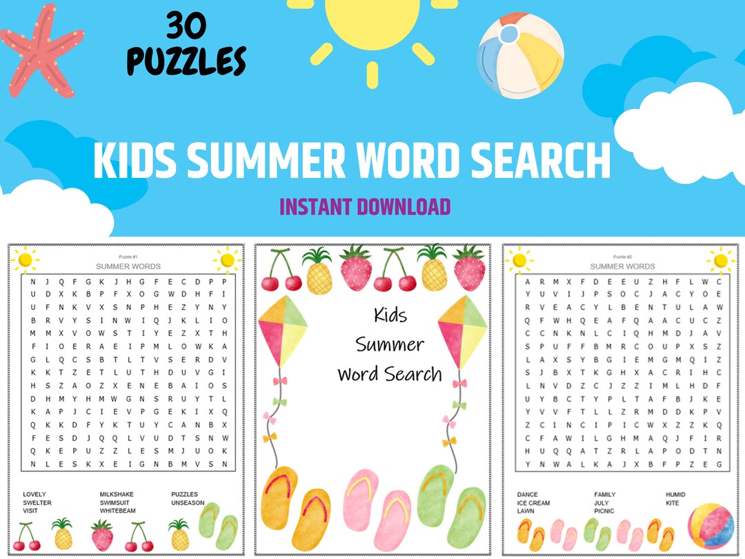 Kids Summer Word Search Printable Activity - Etsy
