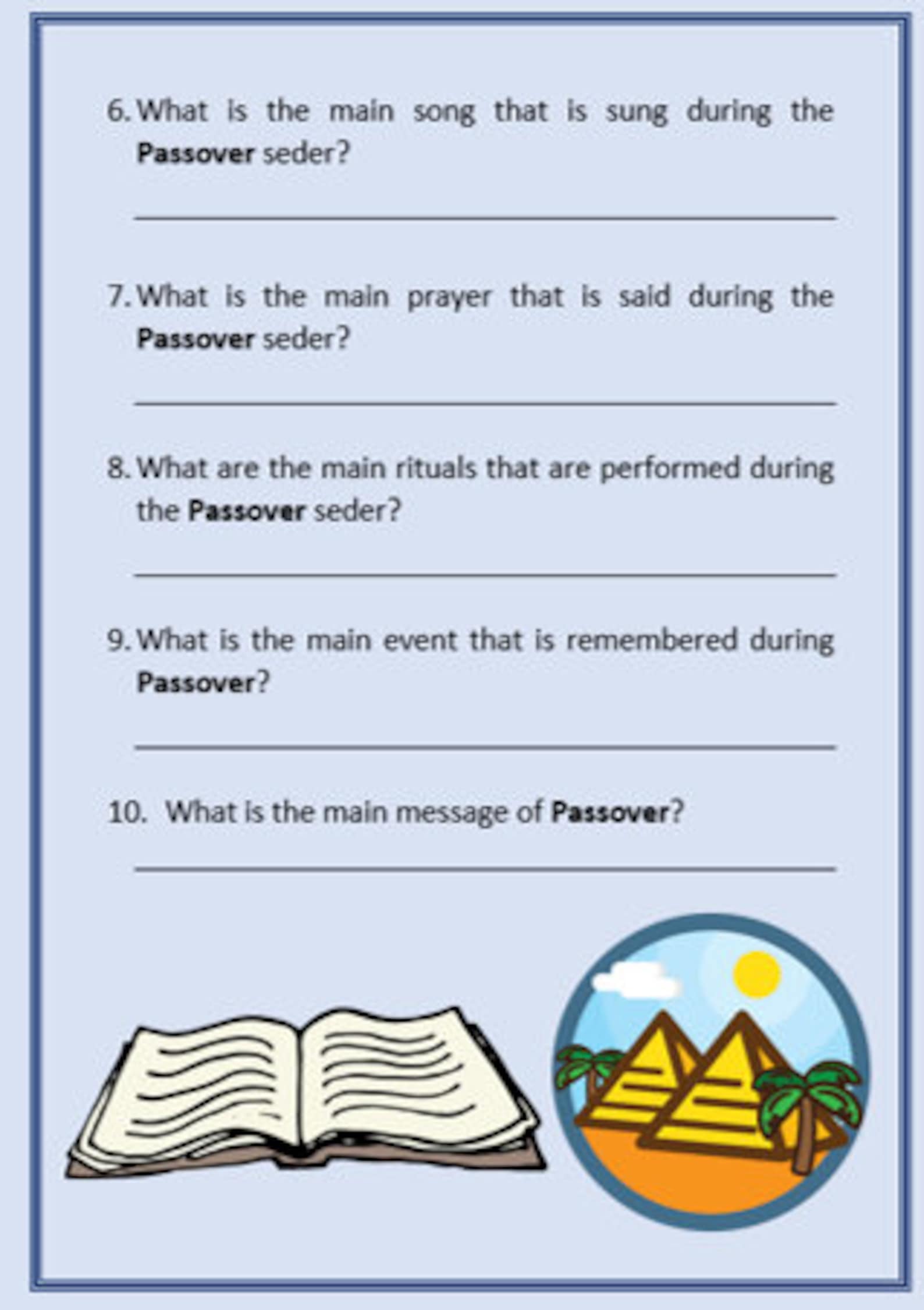 Passover Trivia Game, Printable Passover Trivia Game, Passover Activity ...