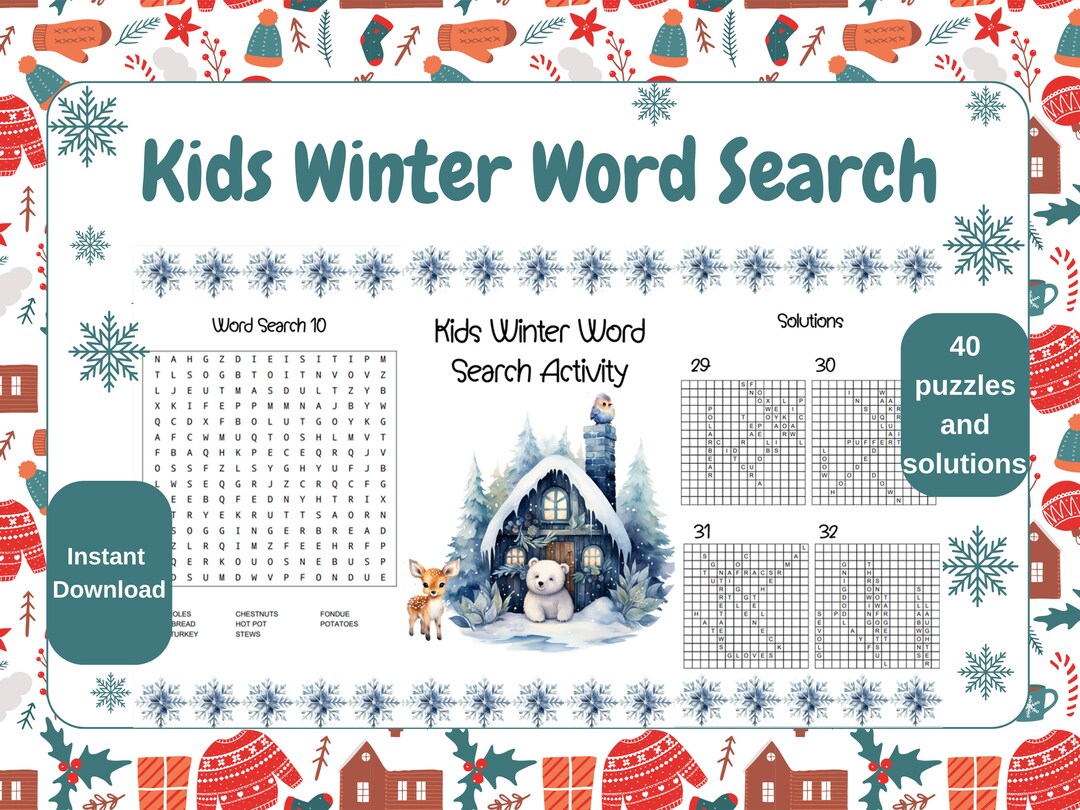 Kids Winter Word Search Puzzle Activity Digital Book - Etsy