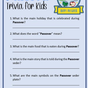 Passover Trivia Game, Printable Passover Trivia Game, Passover Activity for Kids, Passover Party ...