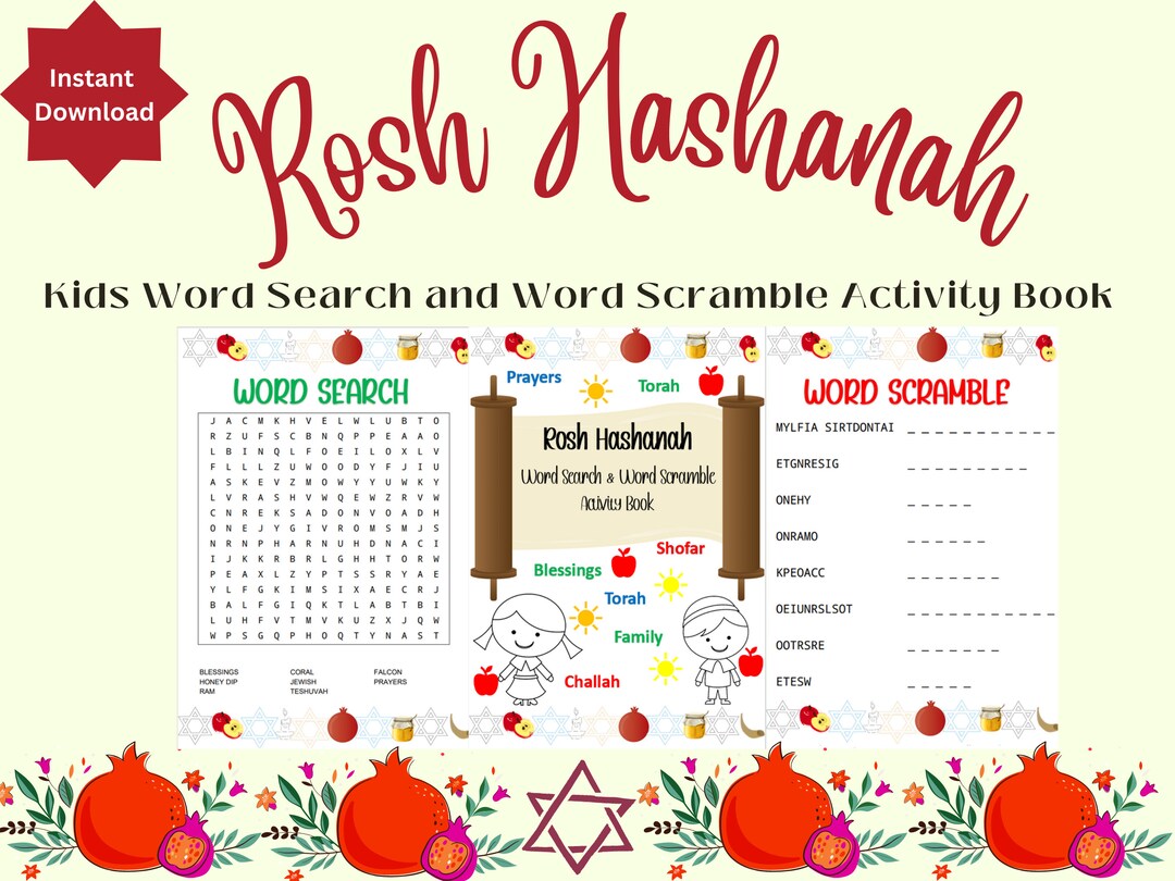 Rosh Hashanah Kids Word Search Word Scramble Activity Book - Etsy