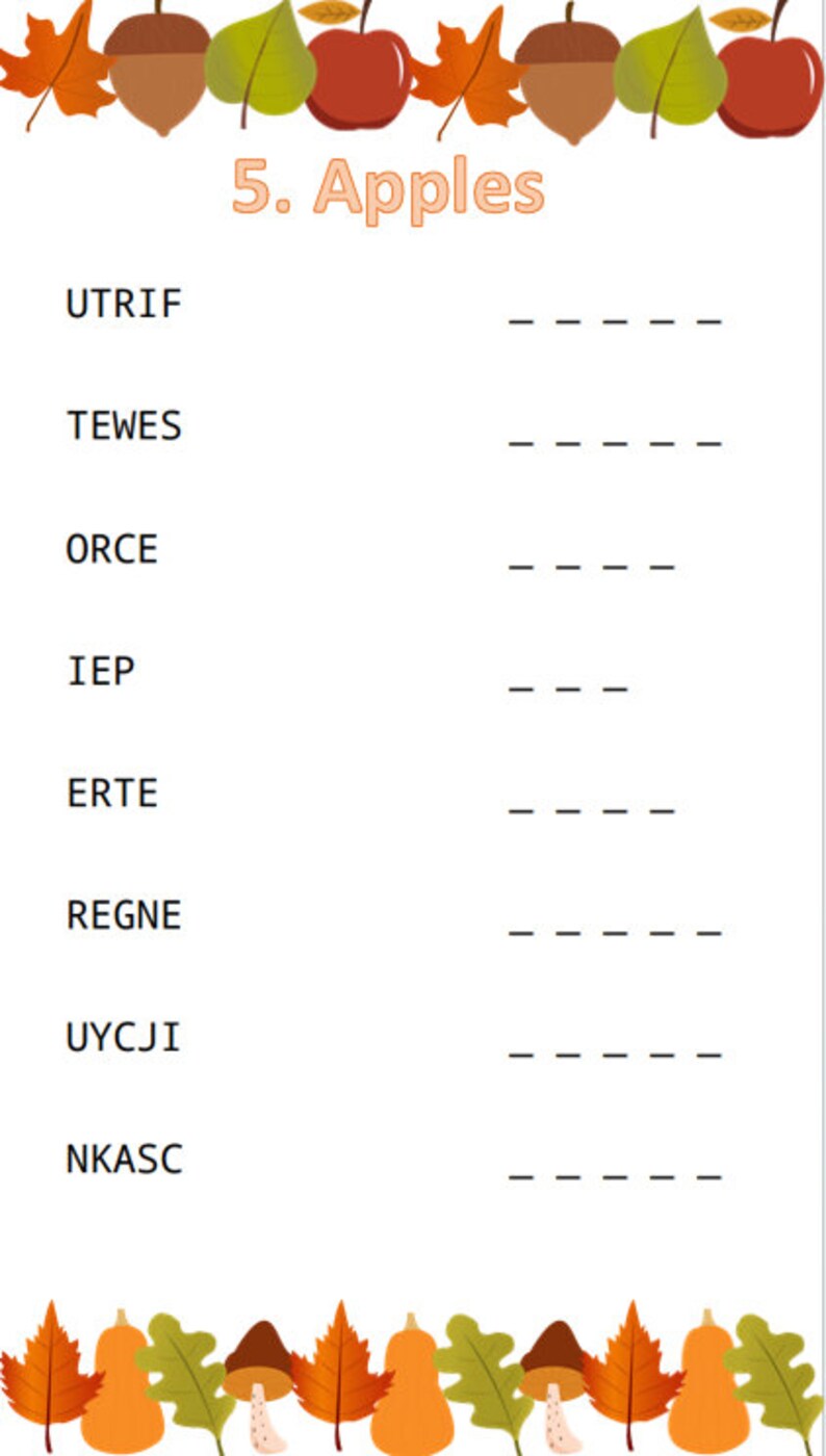 Kids Autumn Fall Word Scramble Activity Book - Etsy