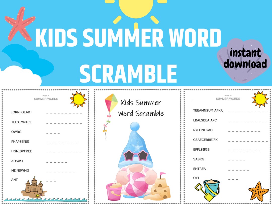Kids Summer Word Scramble Activity Instant Download Printable - Etsy