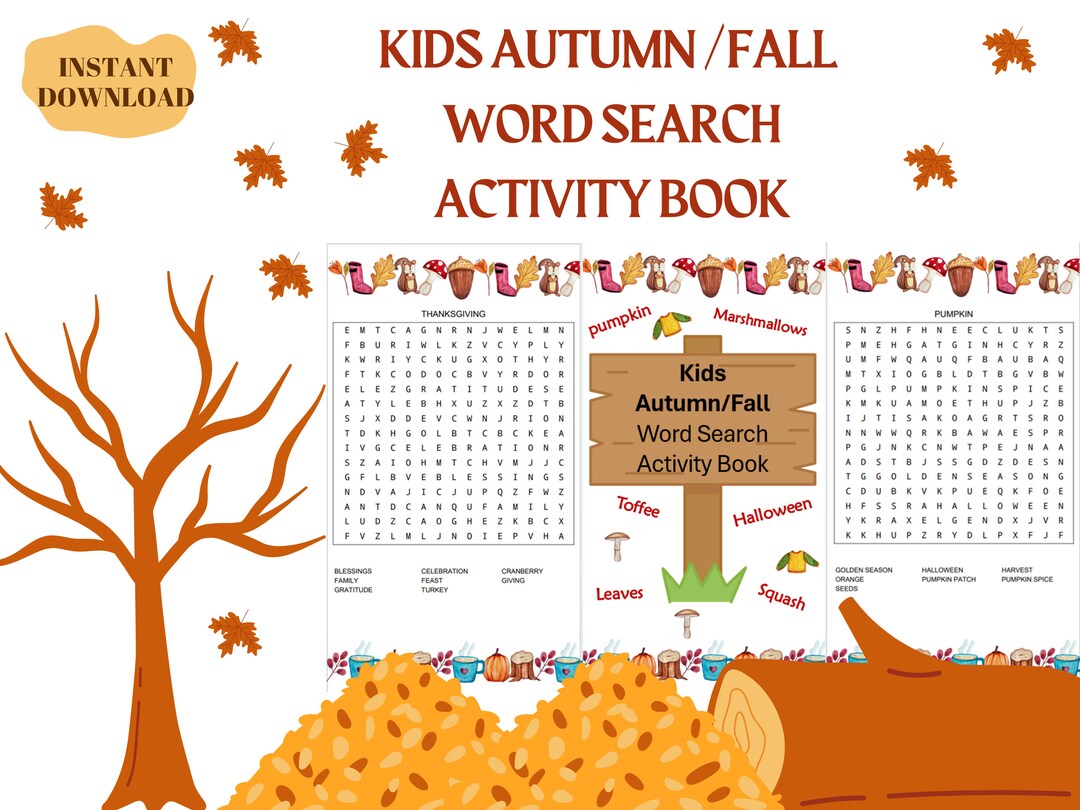 Kids Autumn Fall Word Search Activity Book - Etsy