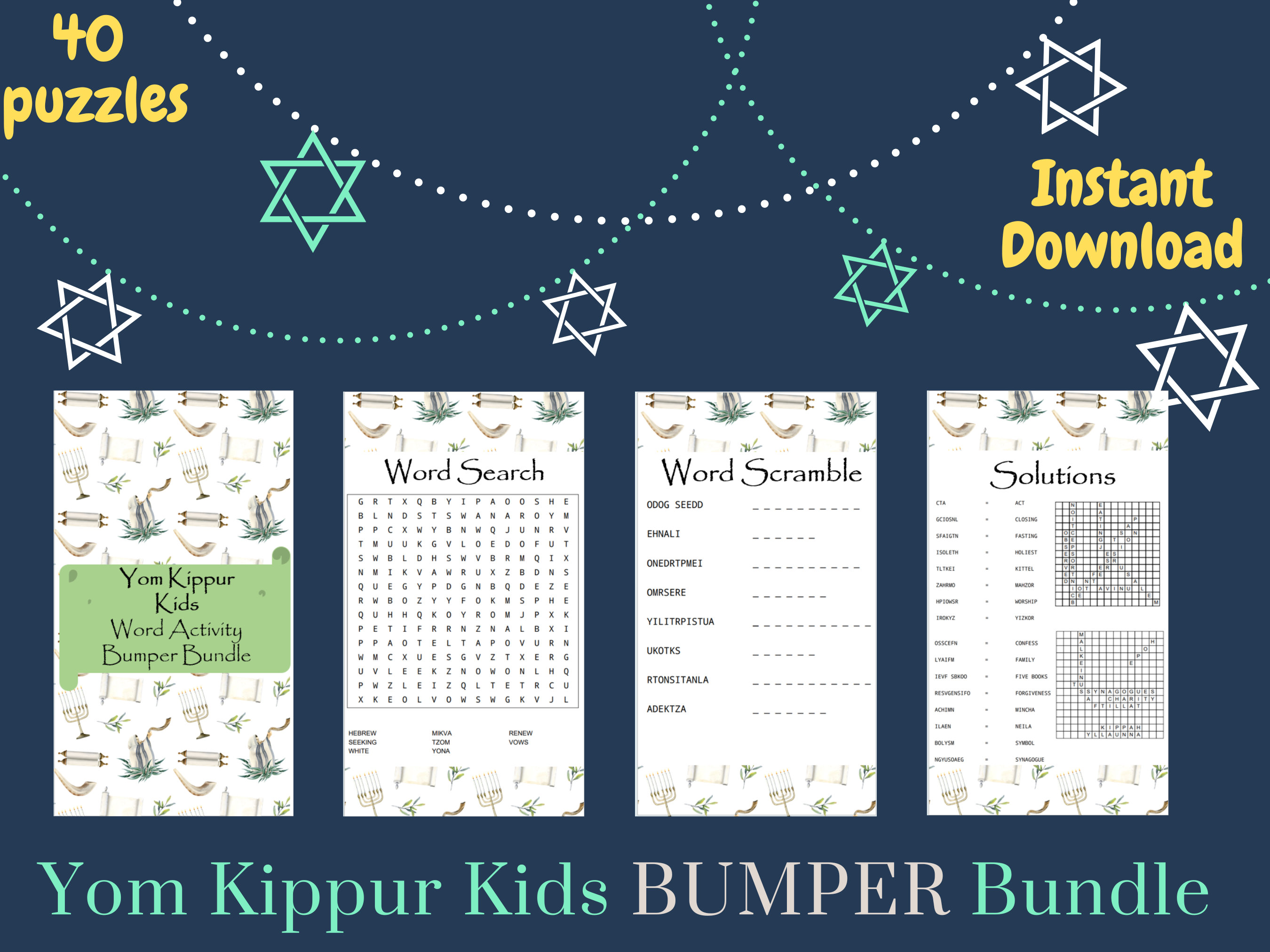 Yom Kippur Kids Word Activity Bumper Bundle Pack Instant Download ...
