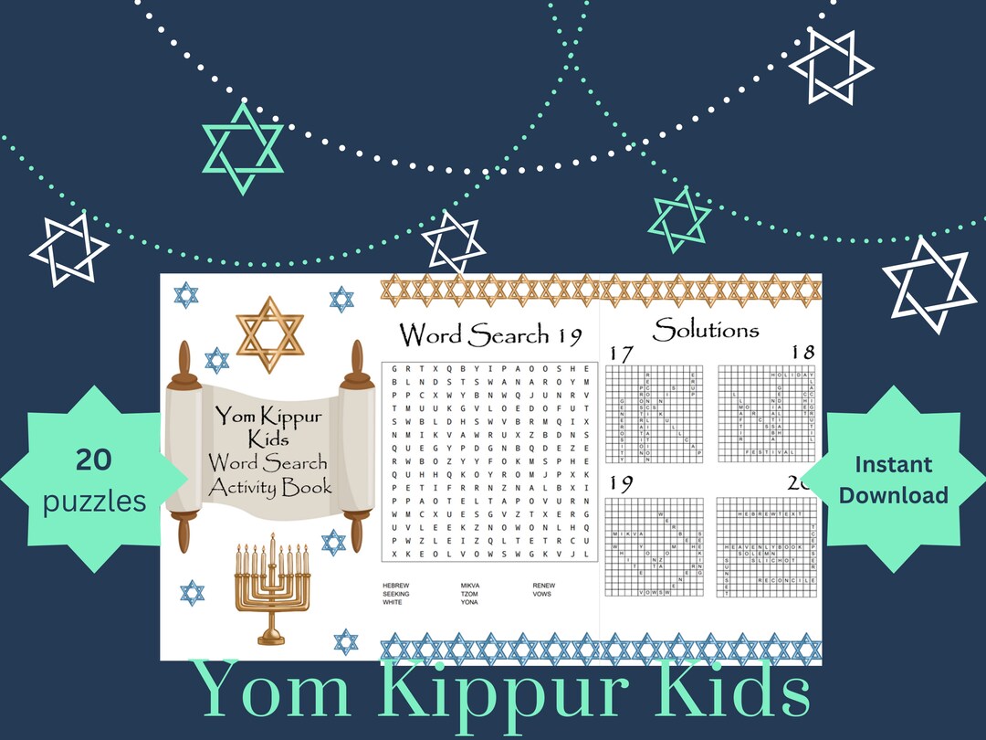 Kids Yom Kippur Word Search Activity Book Instant Download Digital - Etsy