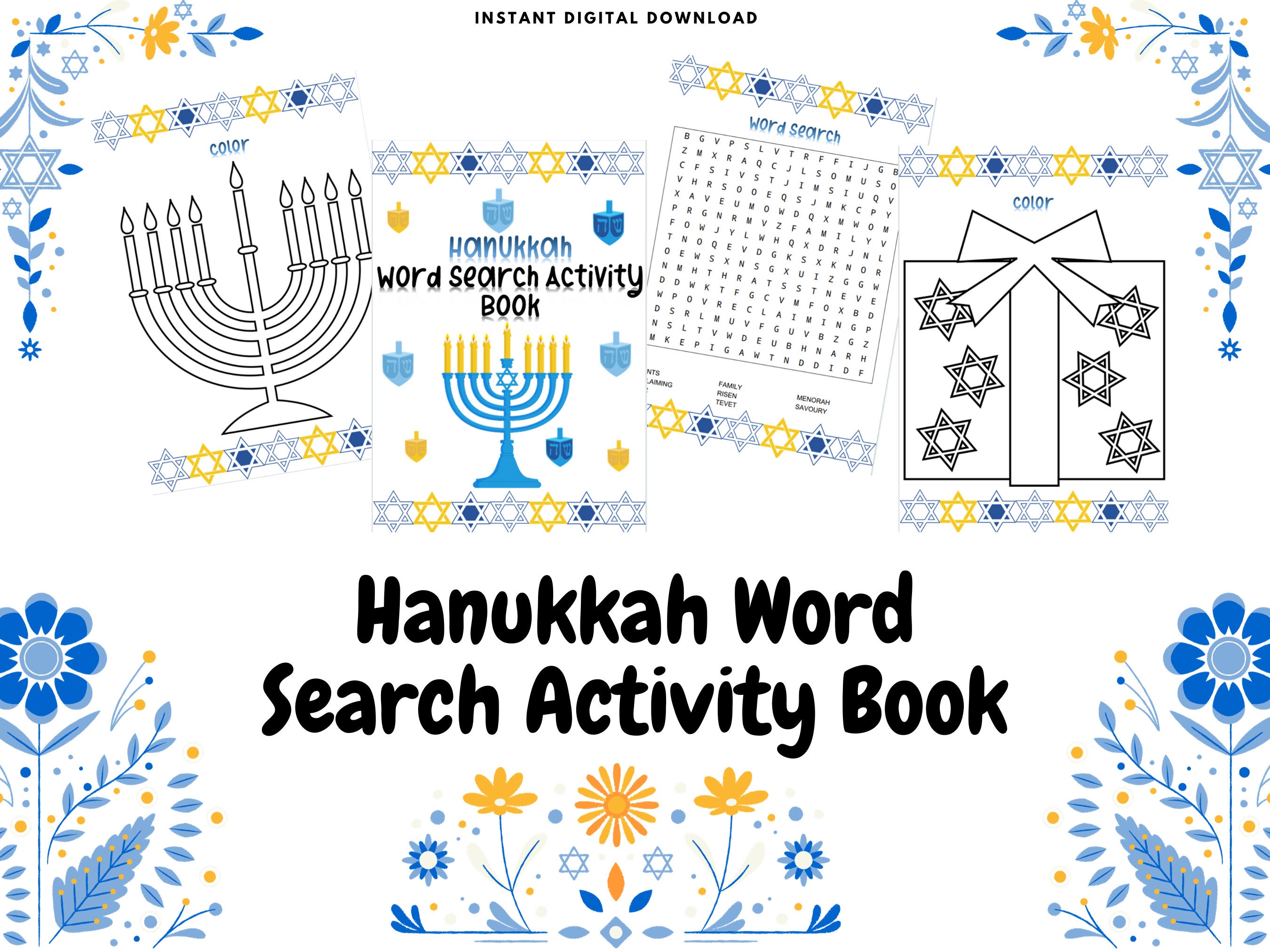 Hanukkah Word Activity Color Dot to Dot Digital Download Book - Etsy