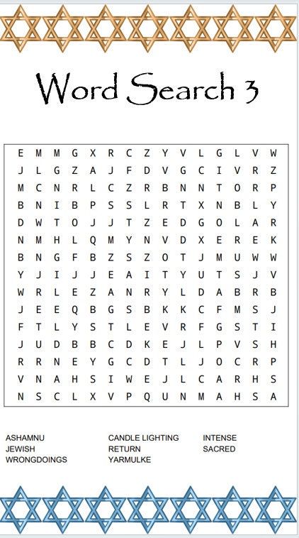 Yom Kippur Kids Word Search Activity Book - Etsy