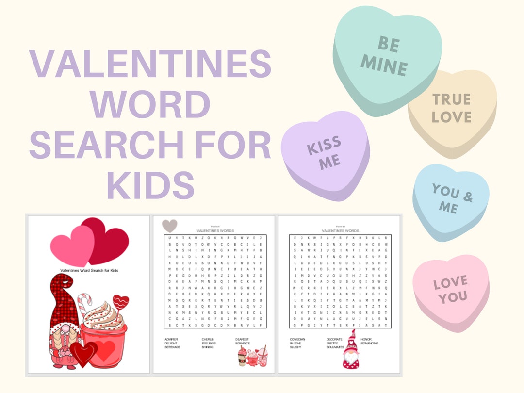 Valentines Word Search Printable for Kids, Kids Puzzle, Instant ...