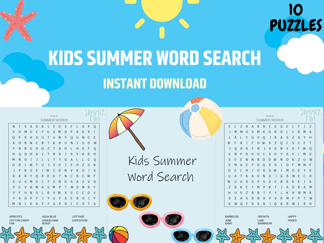 Kids Summer Word Search Printable Activity - Etsy