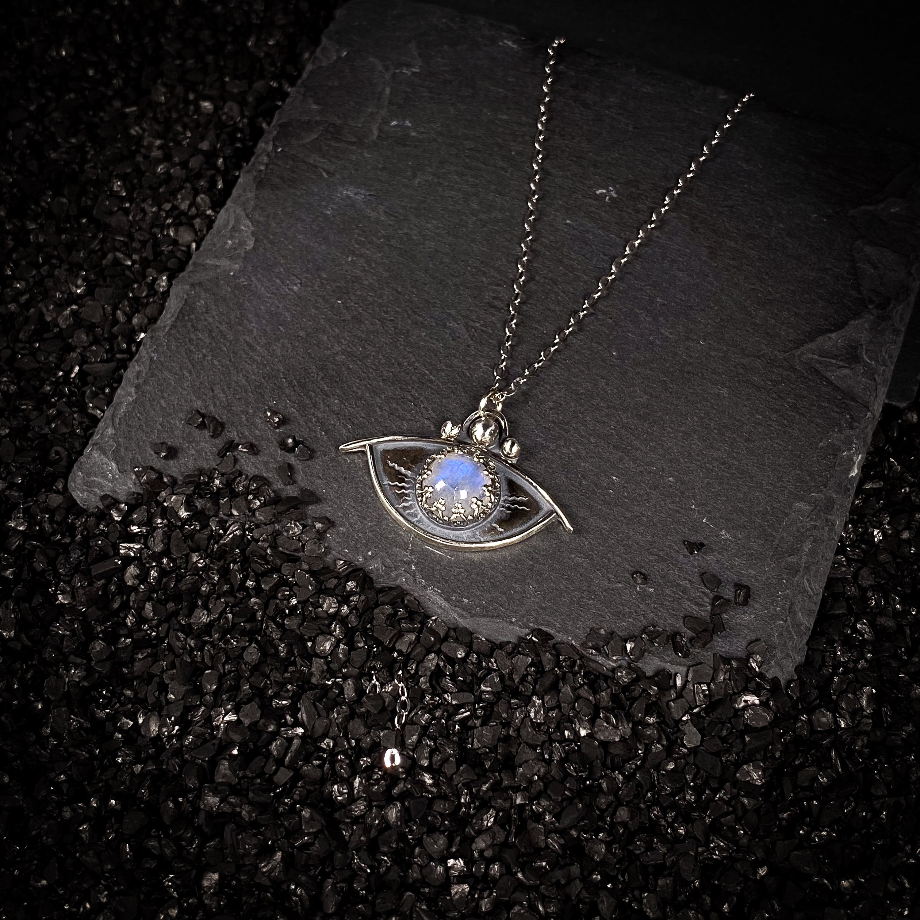 Evil Eye Silver Necklace, Sterling Silver Moonstone Pendant, Esoteric ...