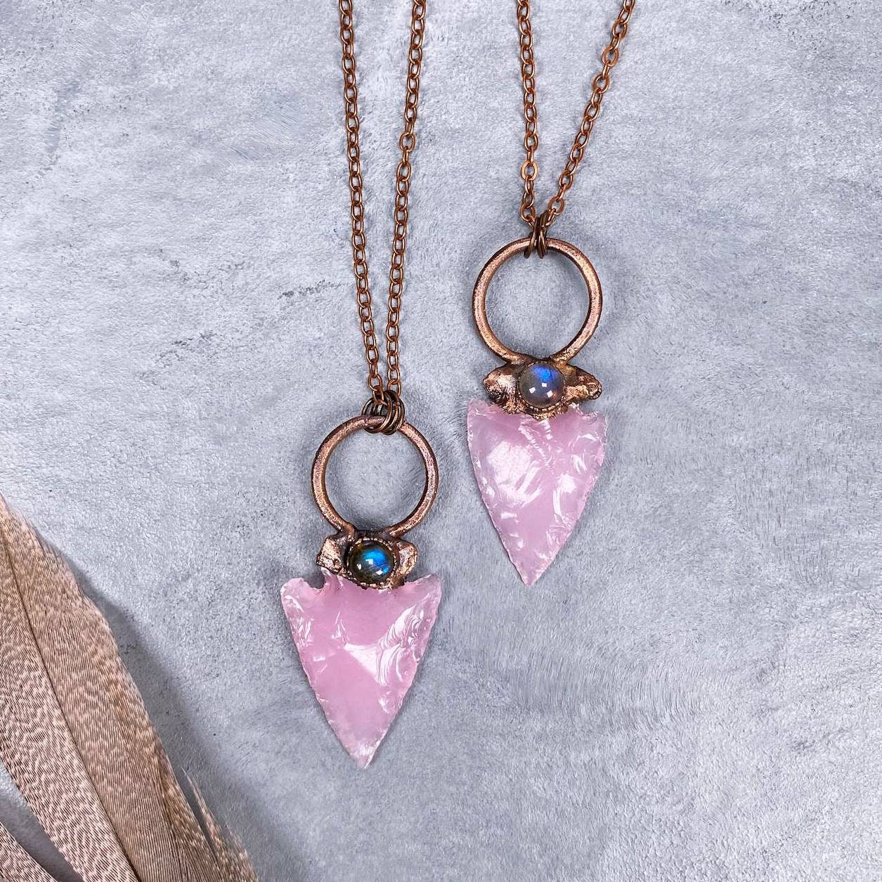 Freya Necklace, Norse Pagan Jewelry, Rose Quartz Labradorite Pendant ...