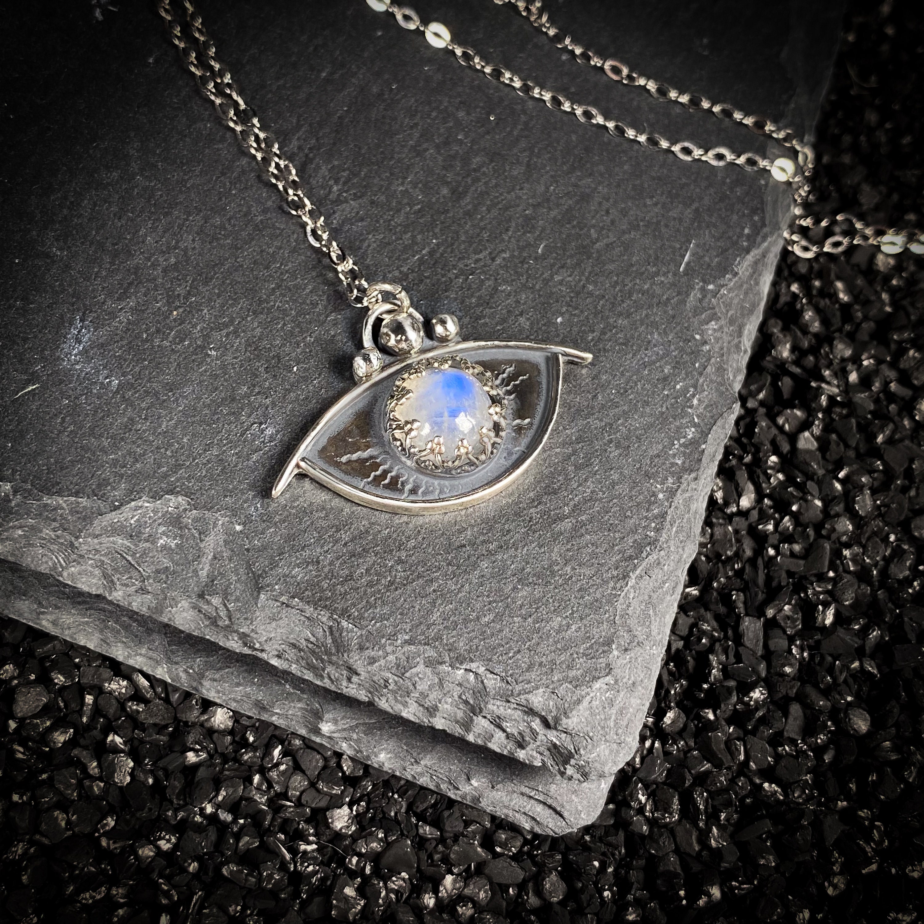 Evil Eye Silver Necklace, Sterling Silver Moonstone Pendant, Esoteric ...