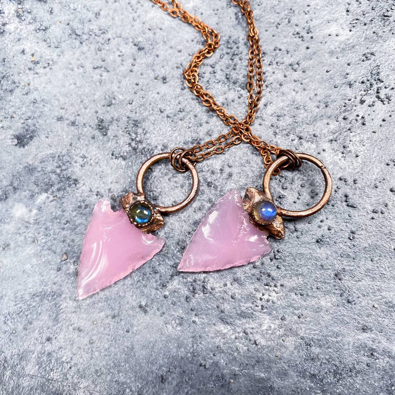 Freya Necklace, Norse Pagan Jewelry, Rose Quartz Labradorite Pendant ...