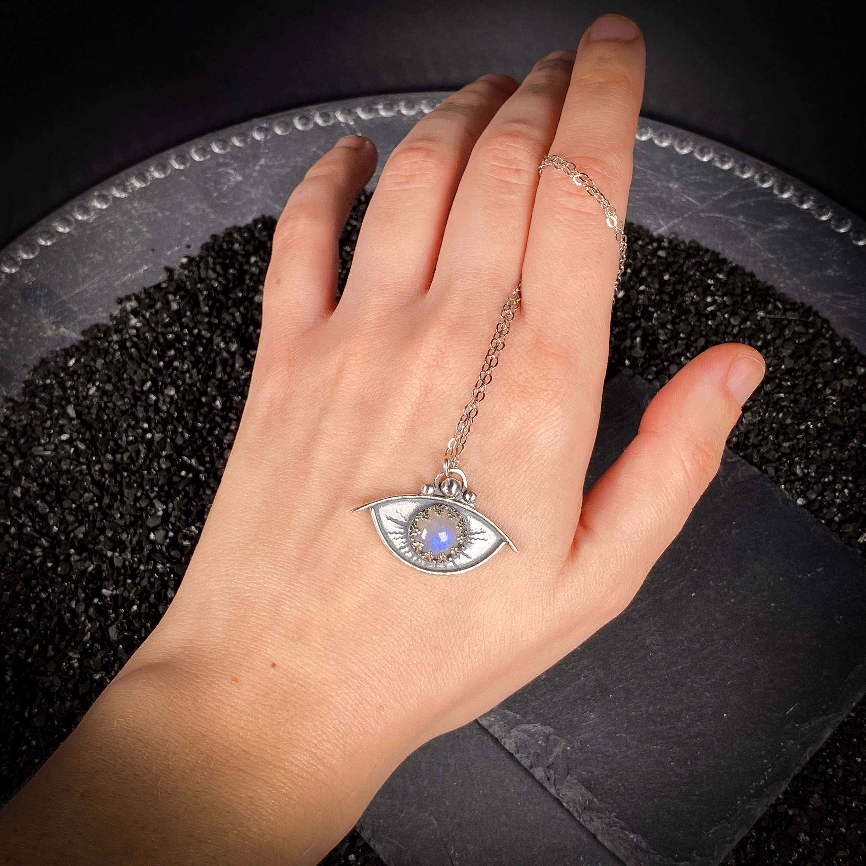 Evil Eye Silver Necklace, Sterling Silver Moonstone Pendant, Esoteric ...