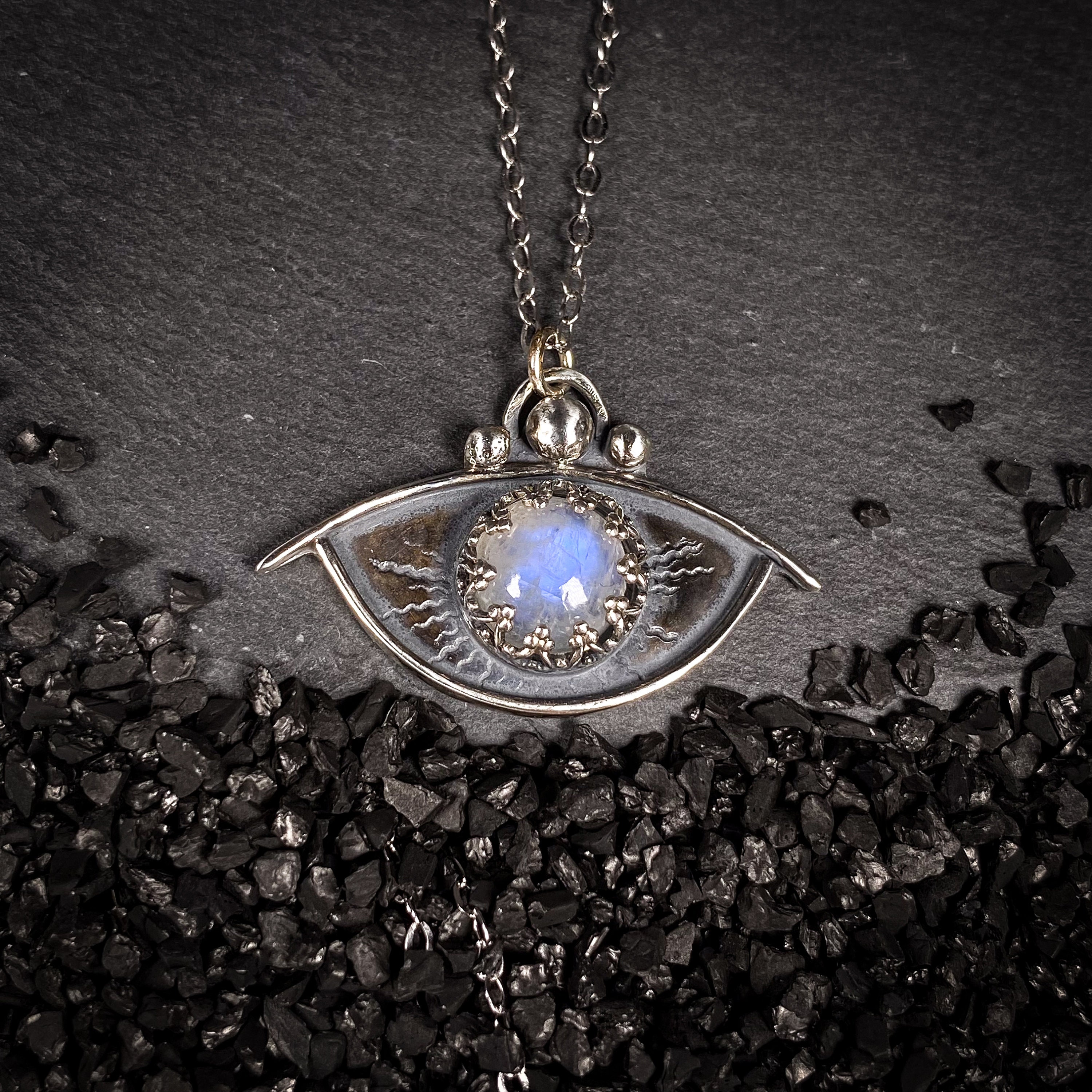 Evil Eye Silver Necklace, Sterling Silver Moonstone Pendant, Esoteric ...