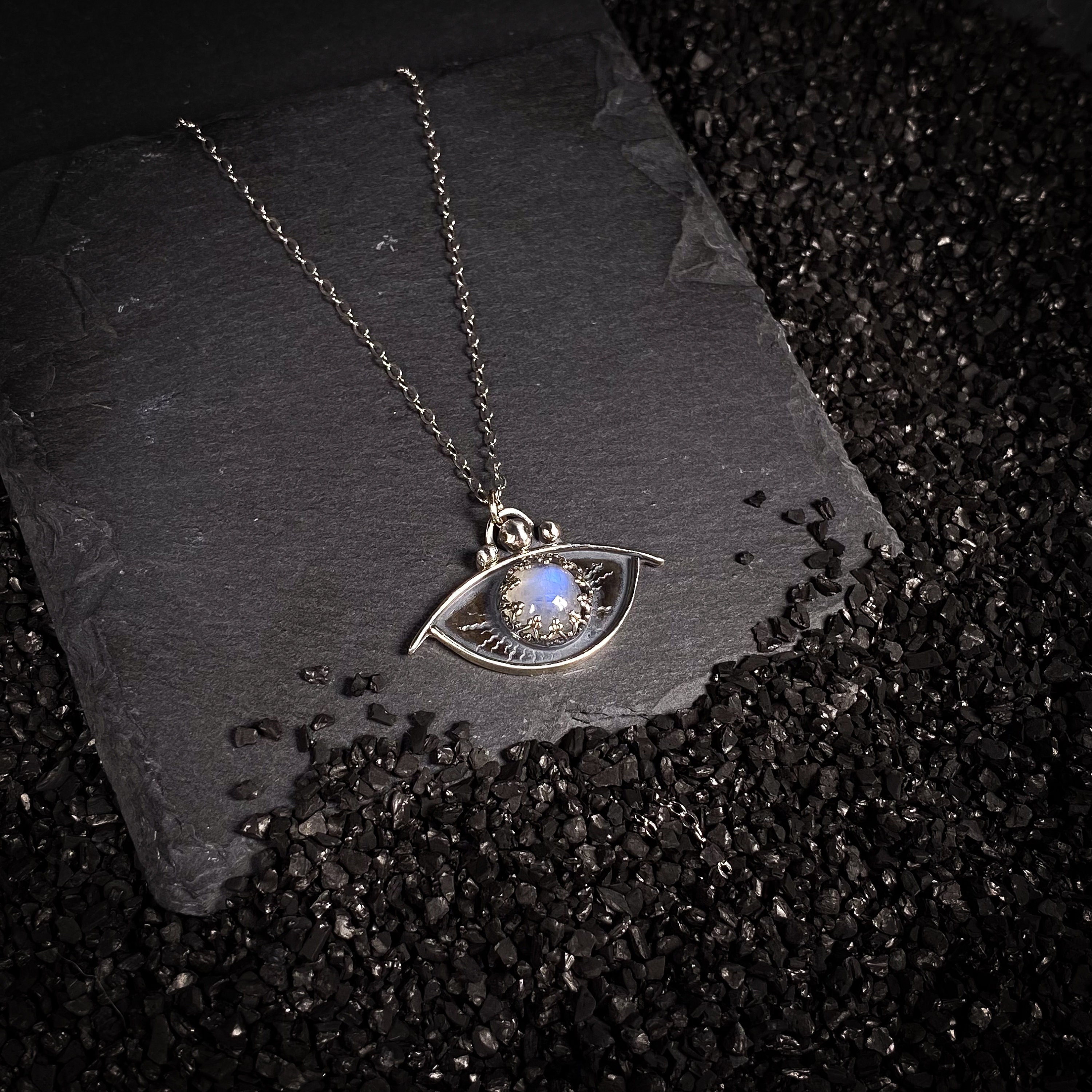 Evil Eye Silver Necklace, Sterling Silver Moonstone Pendant, Esoteric ...