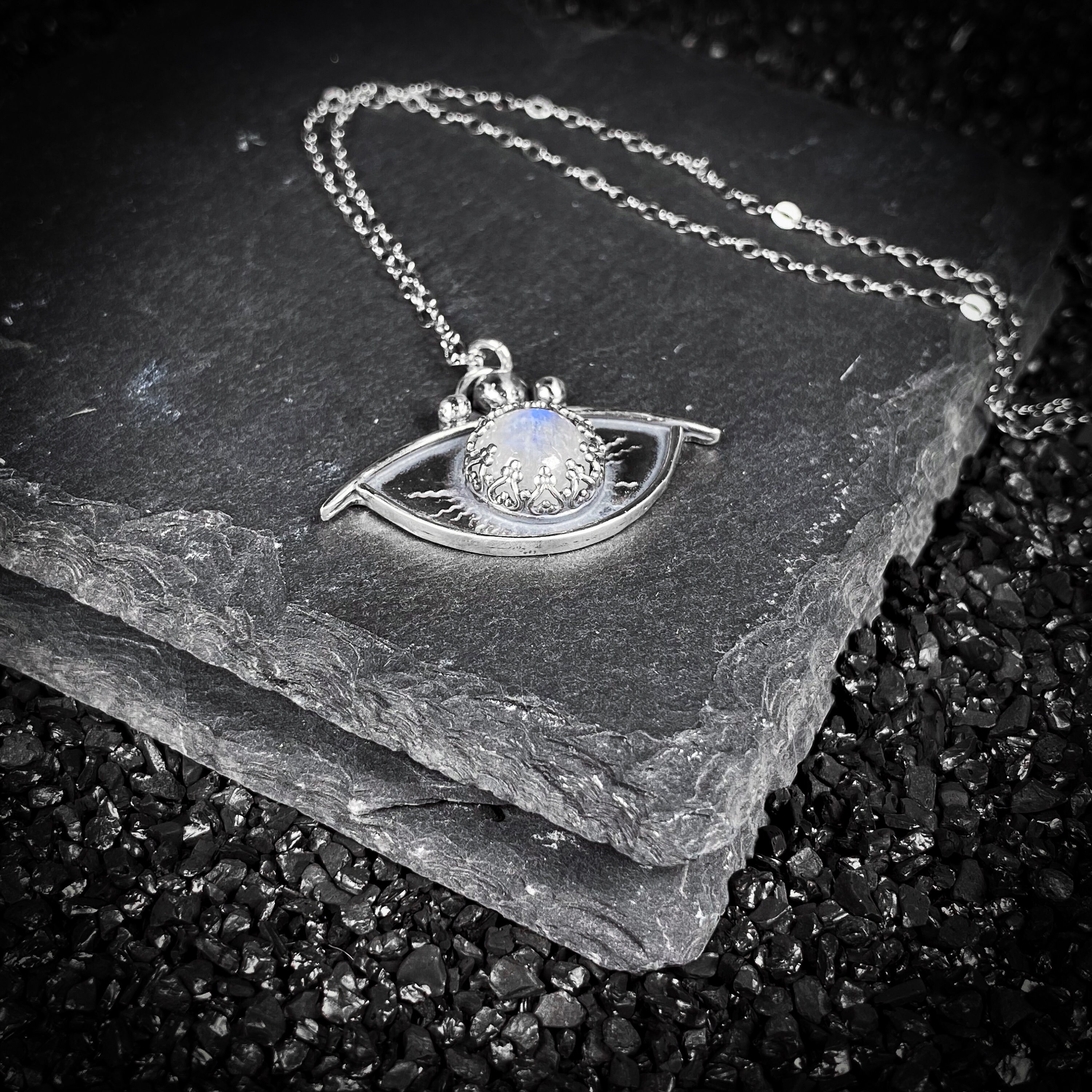 Evil Eye Silver Necklace, Sterling Silver Moonstone Pendant, Esoteric ...