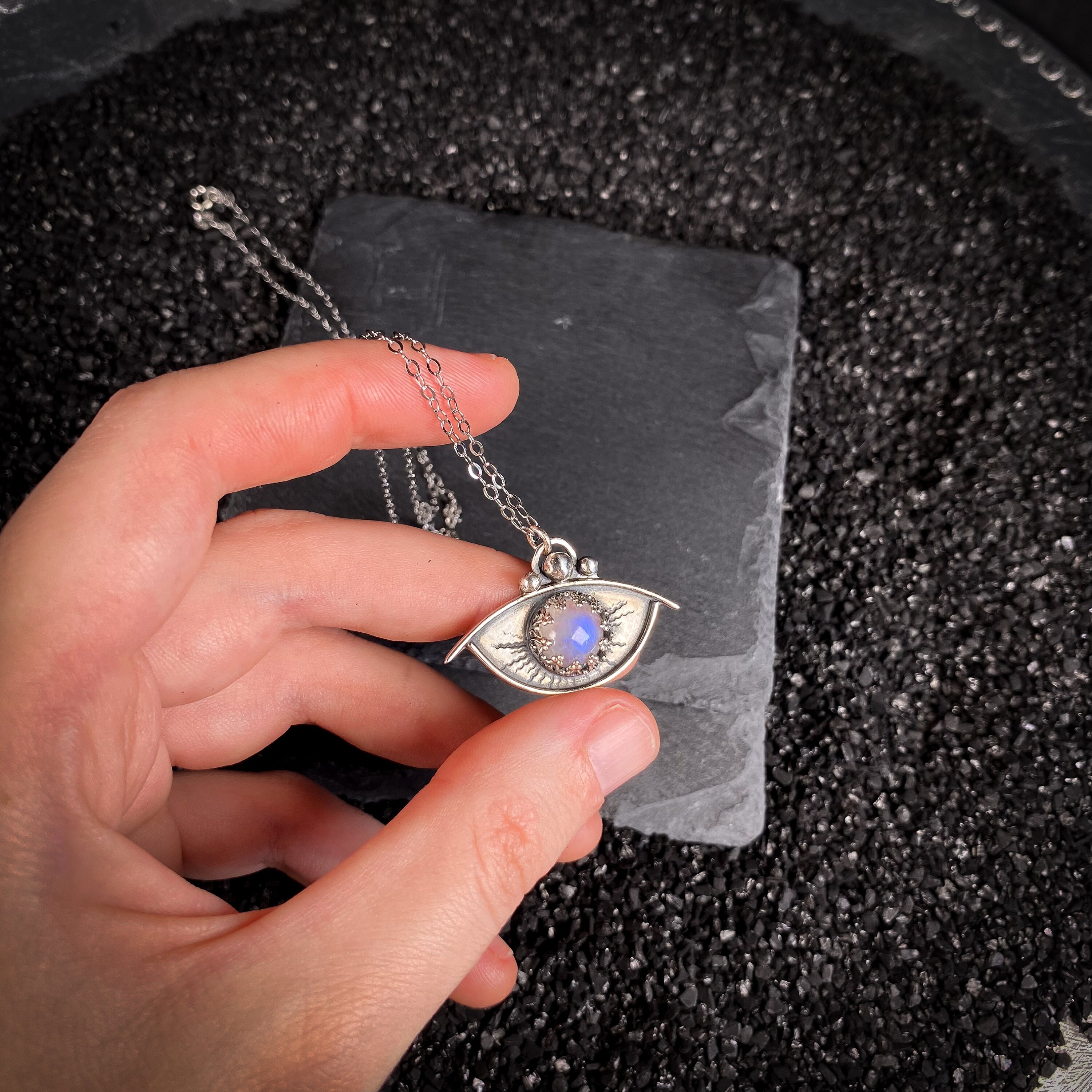 Evil Eye Silver Necklace, Sterling Silver Moonstone Pendant, Esoteric ...
