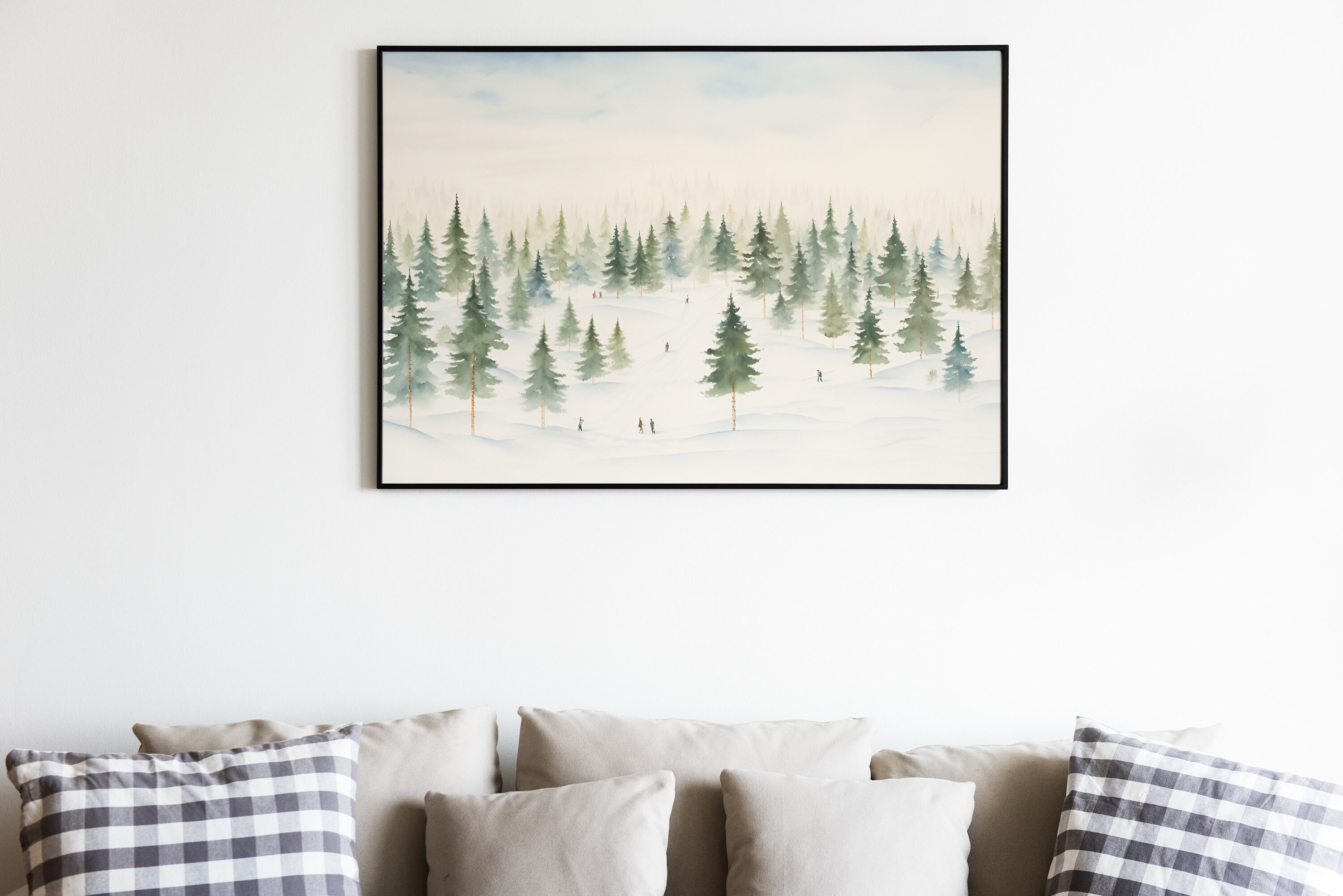 Horizontal Watercolor Winter Art Print Ski Art Pine Tree - Etsy