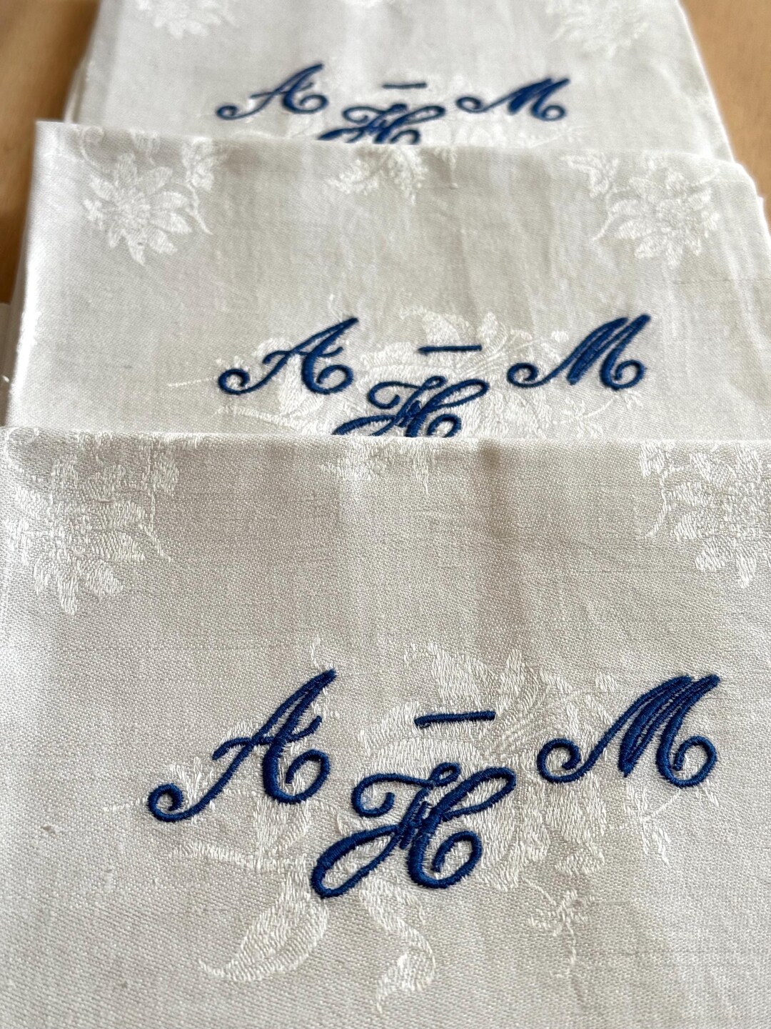 French Table Linen. 3 Beautiful Napkins. Monogram ahm. Hand Embroidered ...
