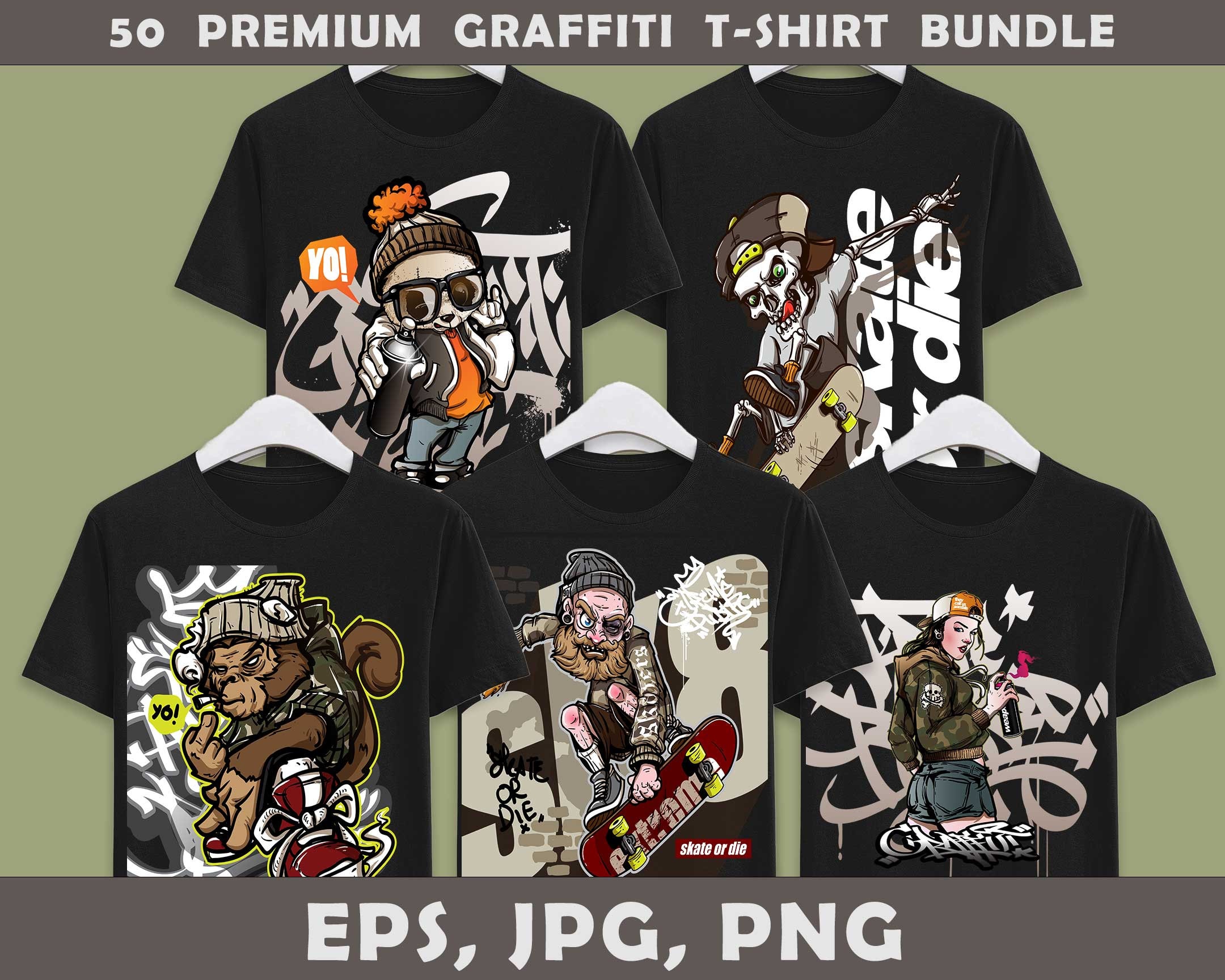 50 Premium Graffiti Style T-shirt Design Bundle for Pod - Etsy