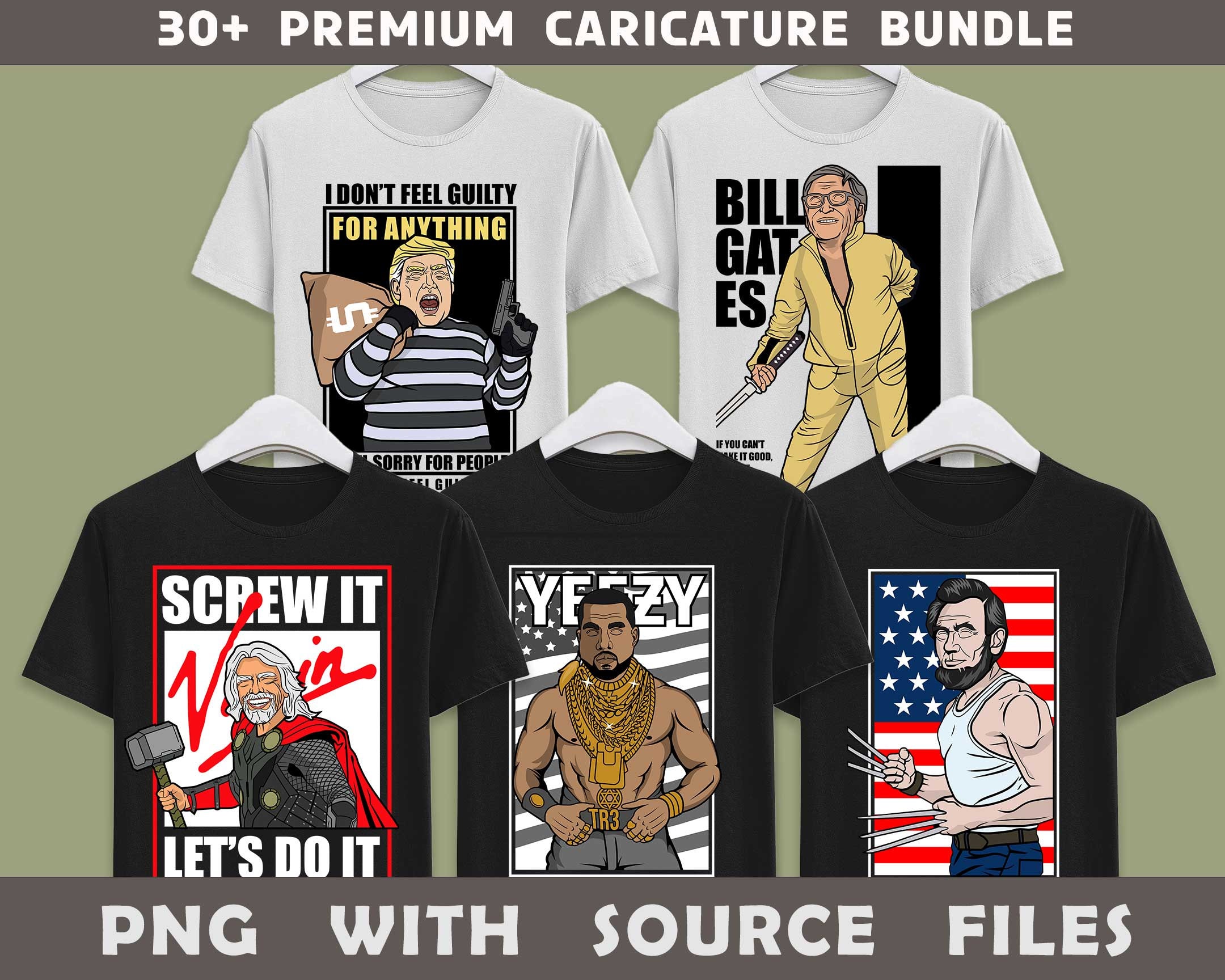 Caricature T-shirt Designs: Hip Hop & Western PNG Bundle (AI Files) - Etsy