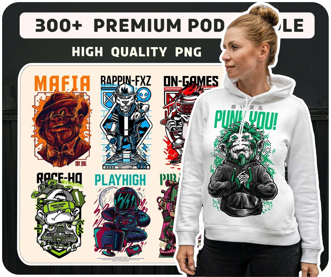 300 + Premium T-shirt Pod Design Bundle, High Quality Print, Commercial ...
