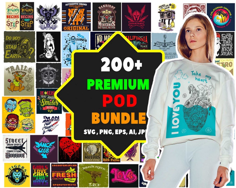 200 Premium T-shirt Pod Design Bundle High Quality Print - Etsy