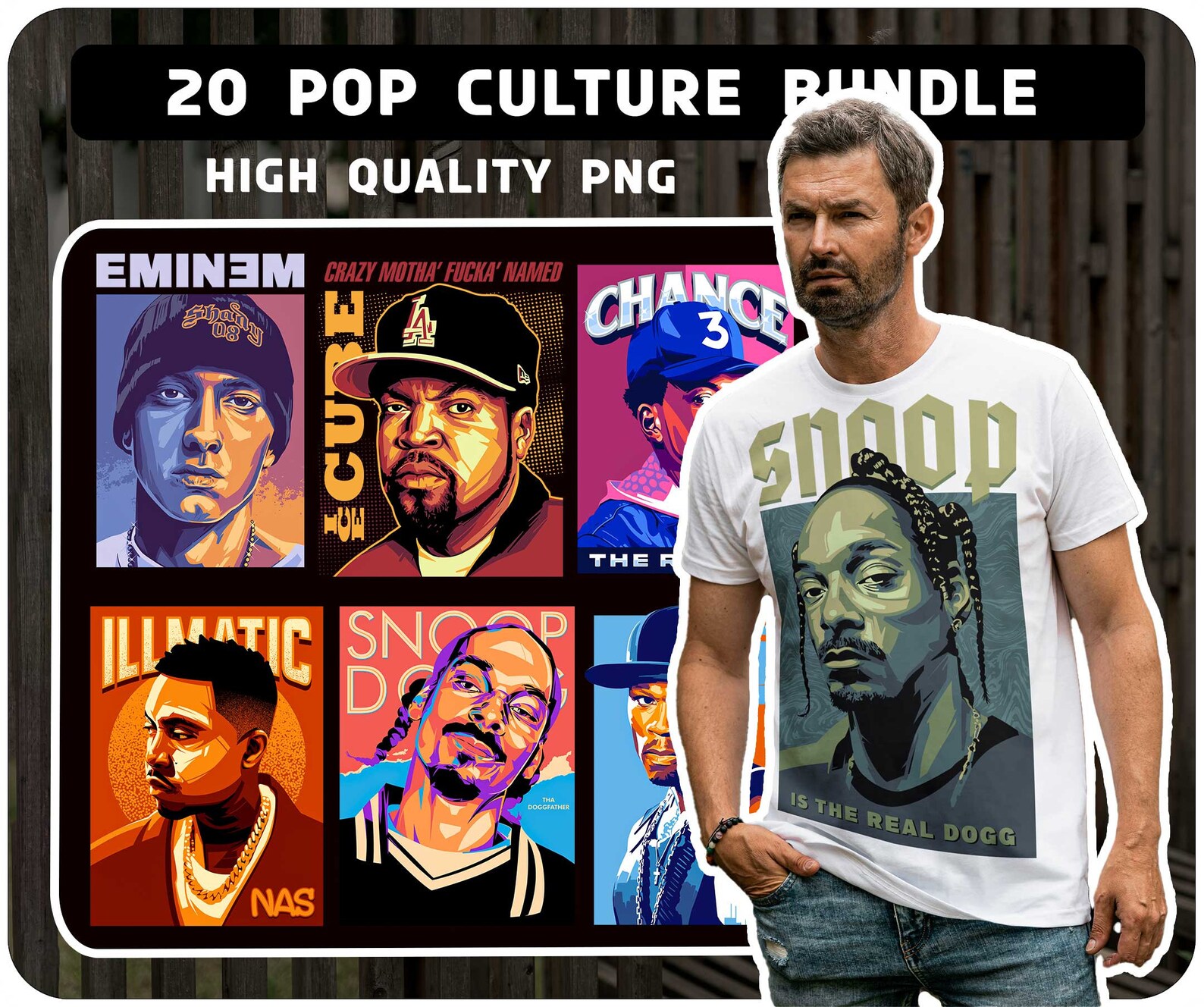 Pop Culture T-shirt Designs: Hip Hop PNG Bundle (digital Download) - Etsy
