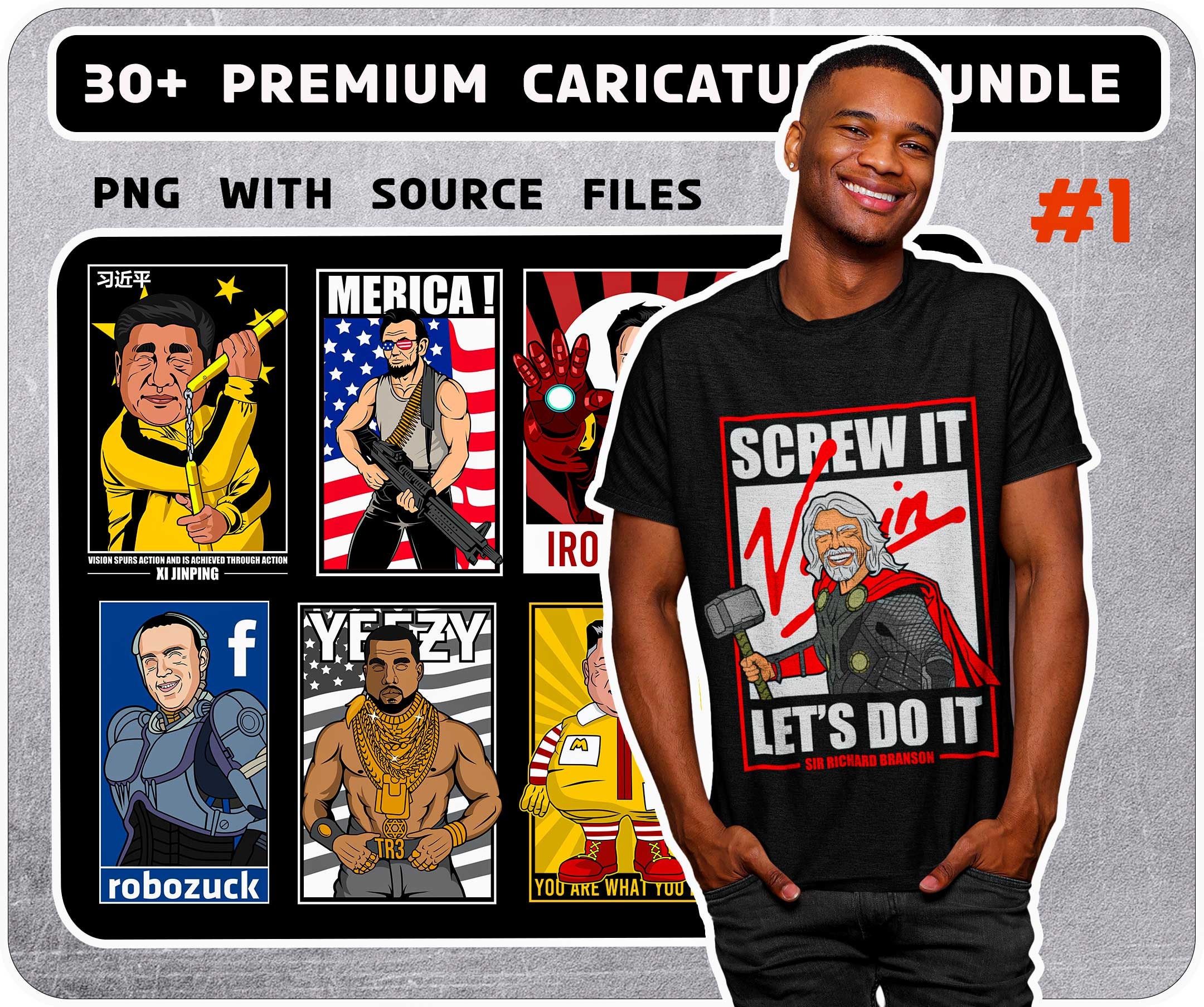 Caricature T-shirt Designs: Hip Hop & Western PNG Bundle (AI Files) - Etsy