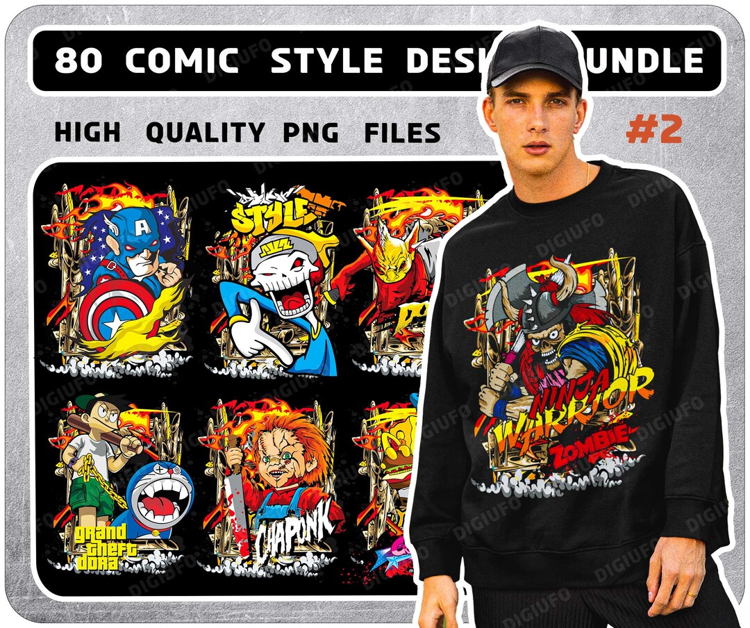 80 Comic Style Designs: Halloween T-shirt & Mug Graphics (PNG) - Etsy