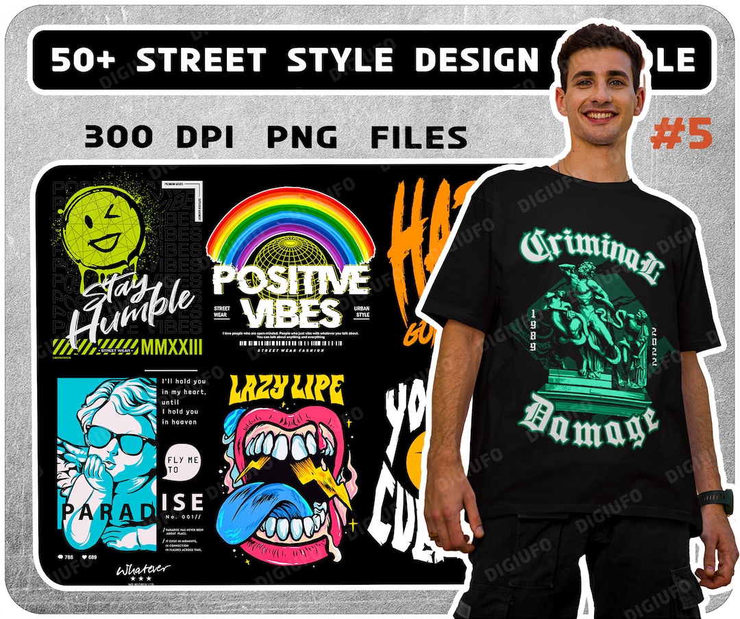 Streetwear T-shirt Design Bundle: Urban Style PNG Files (digital ...